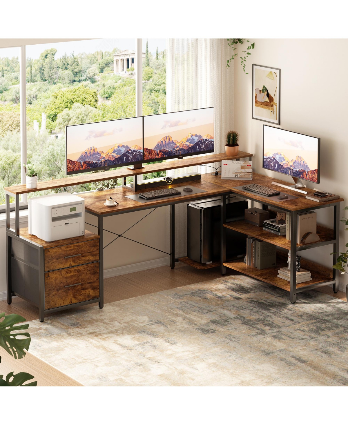 Click here for Aheaplus 72.8" L Shaped Desk with File Drawer... prices