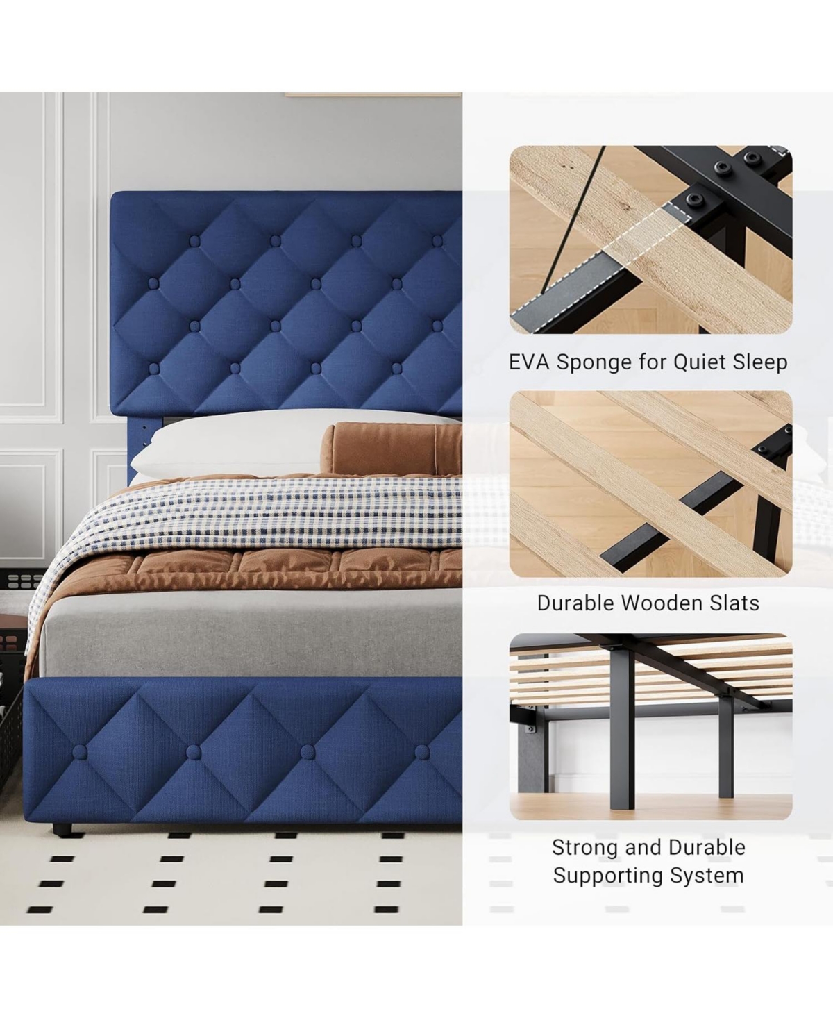 Click here for gaomon Full Size Bed Frame 4 Storage Drawers and H... prices