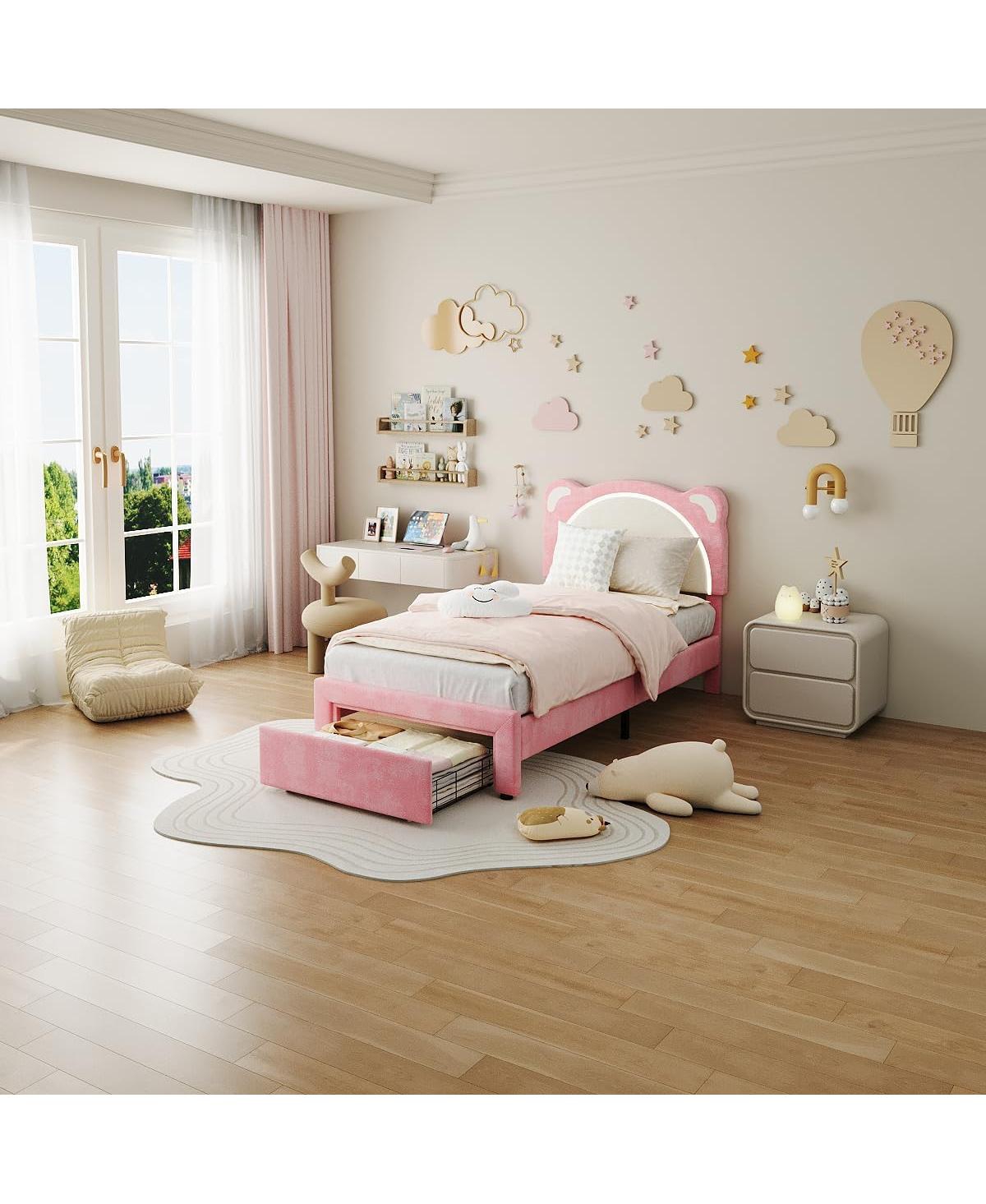 Click here for gaomon Twin Kids Upholstered Platform Bed Frame wi... prices