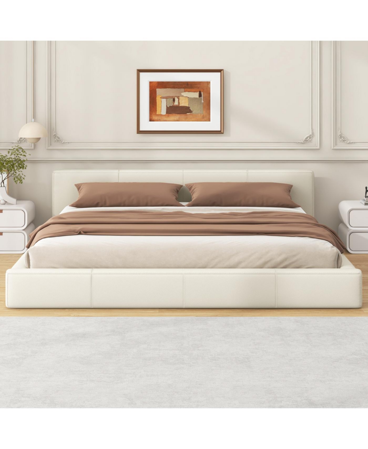 Click here for Streamdale Stylish Beige Upholstered Bed The Ideal... prices