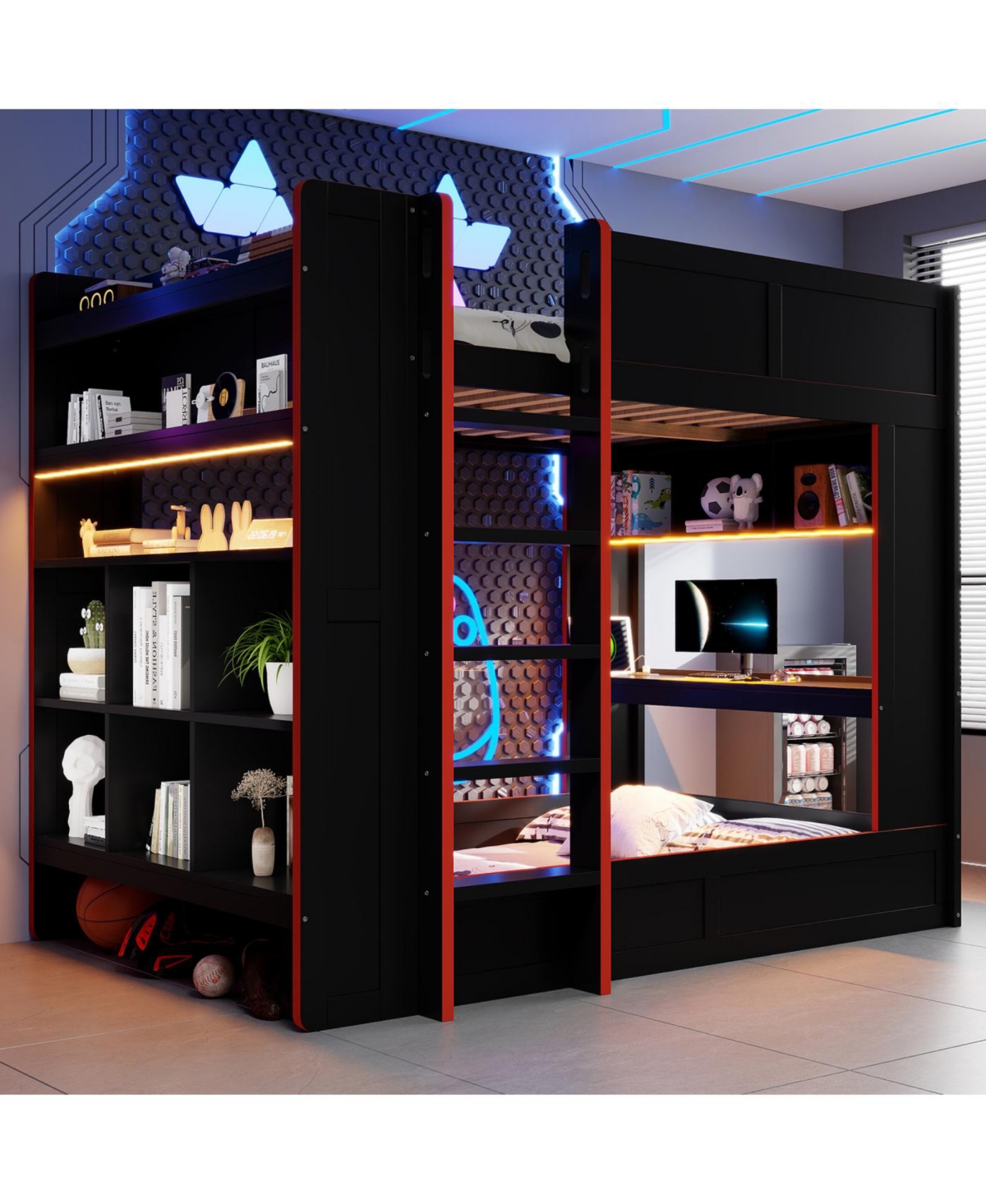 Click here for Streamdale Furniture Wood Gaming Bunk Bed with Des... prices