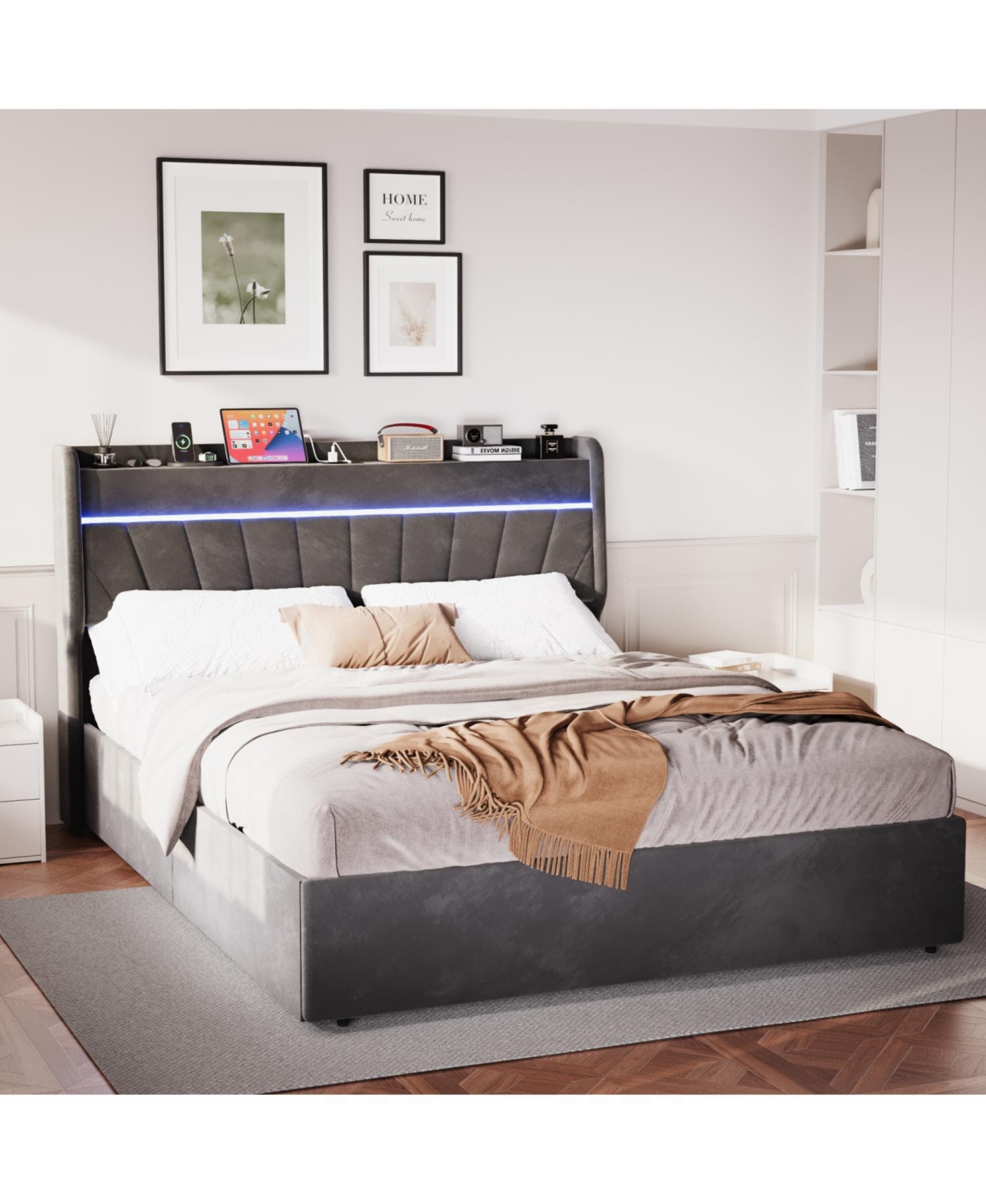 Click here for Streamdale Queen Charging Bed Frame with Led Light... prices