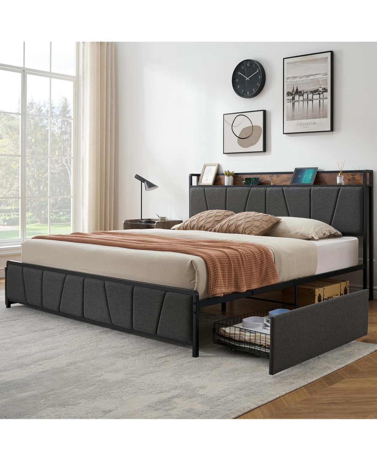 Click here for gaomon King Size Bed Frame with 2 Storage Drawers... prices