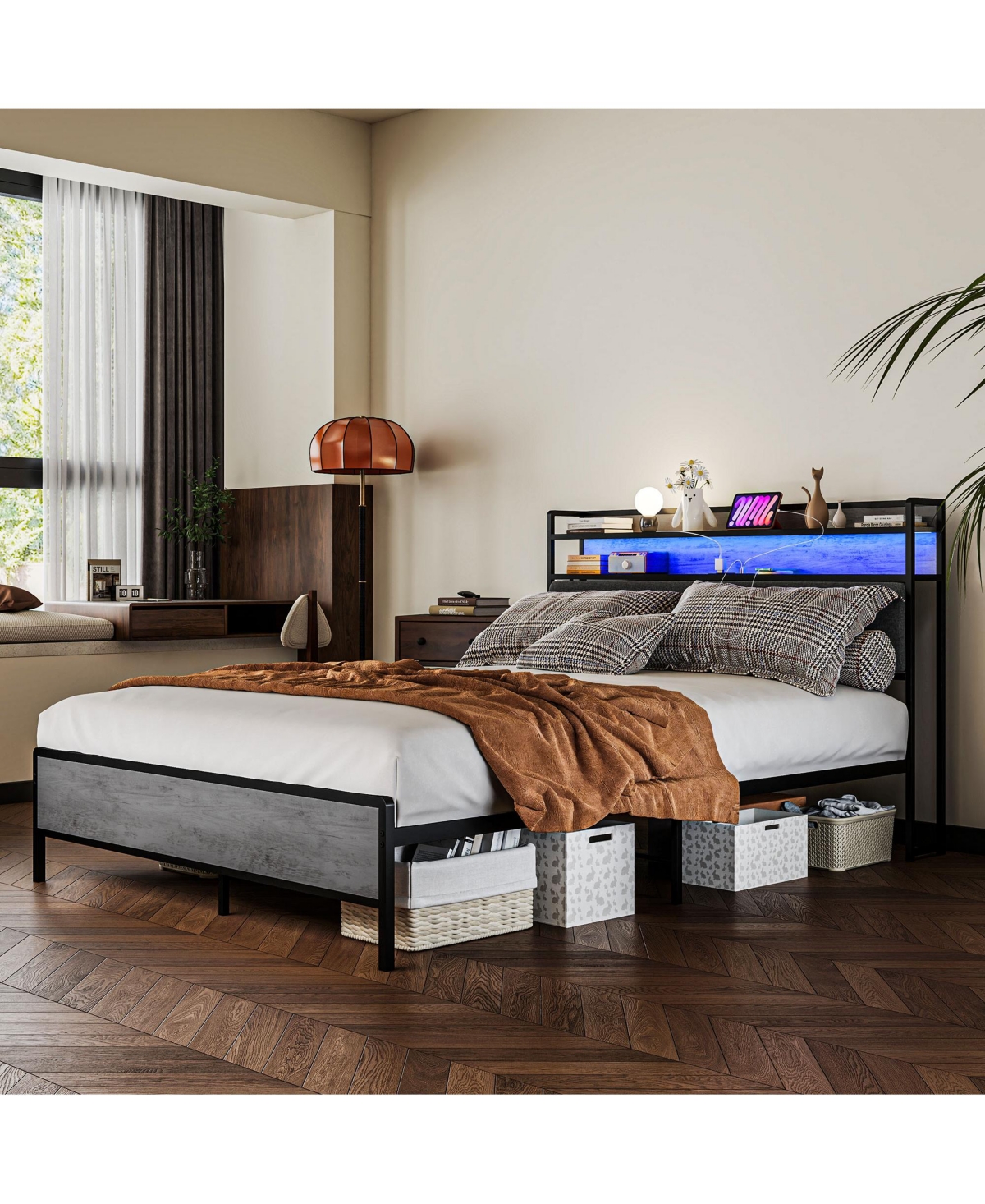 Click here for Homcom Led Queen Bed Frame with Headboard Charging... prices