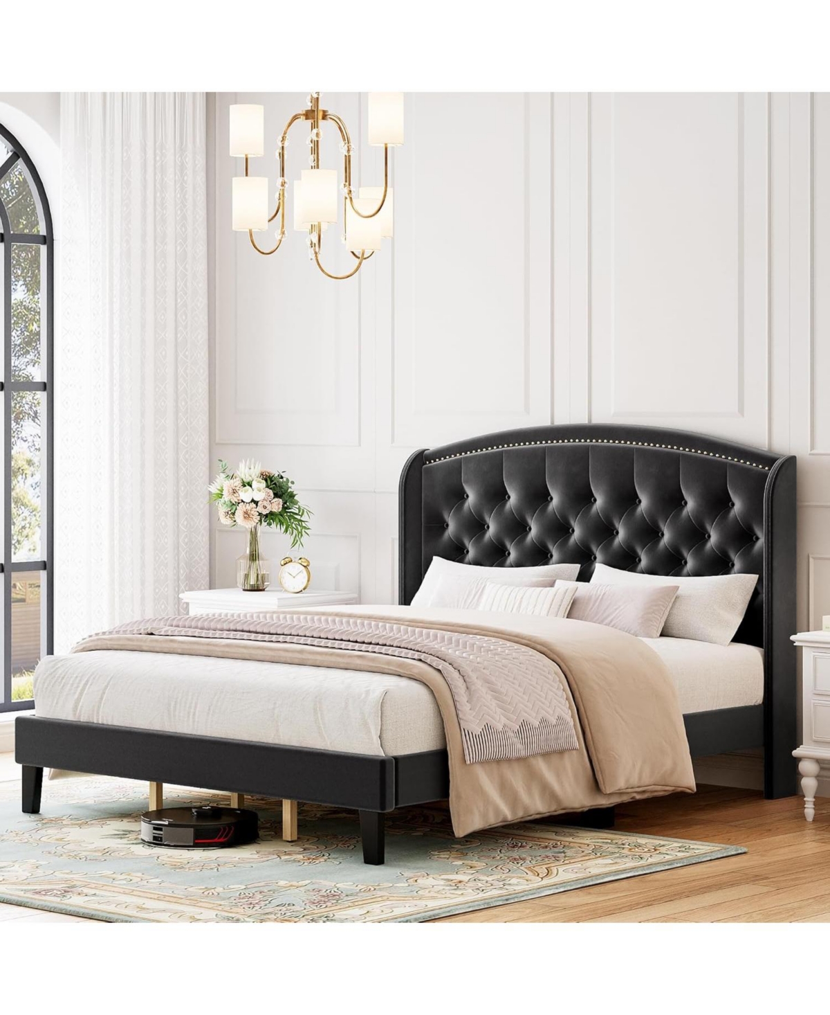 Click here for Gaomon King Velvet Platform Bed with Wingback Tuft... prices