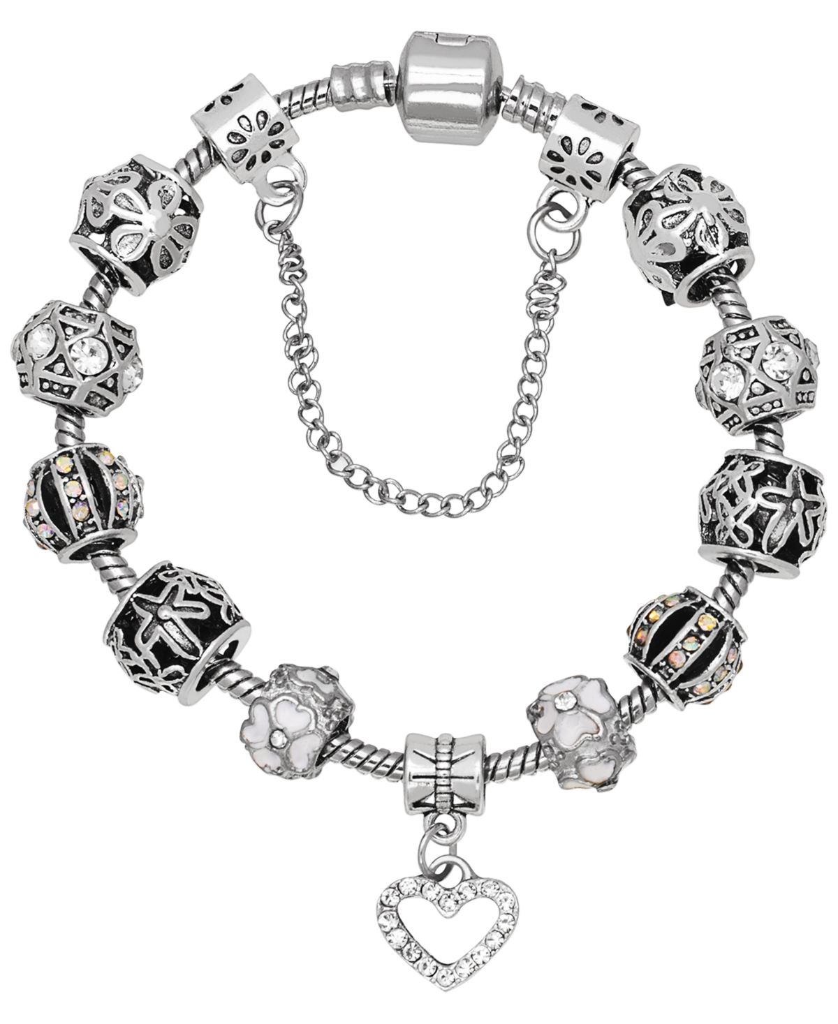 Click here for Macys Heart Crystal Stone Charm Bracelet - White prices