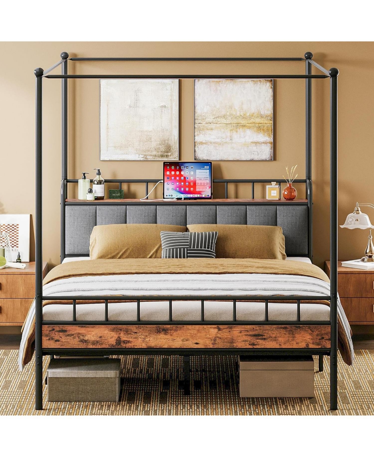 Click here for Likimio Canopy Bed Frame Full  Storage Headboard w... prices