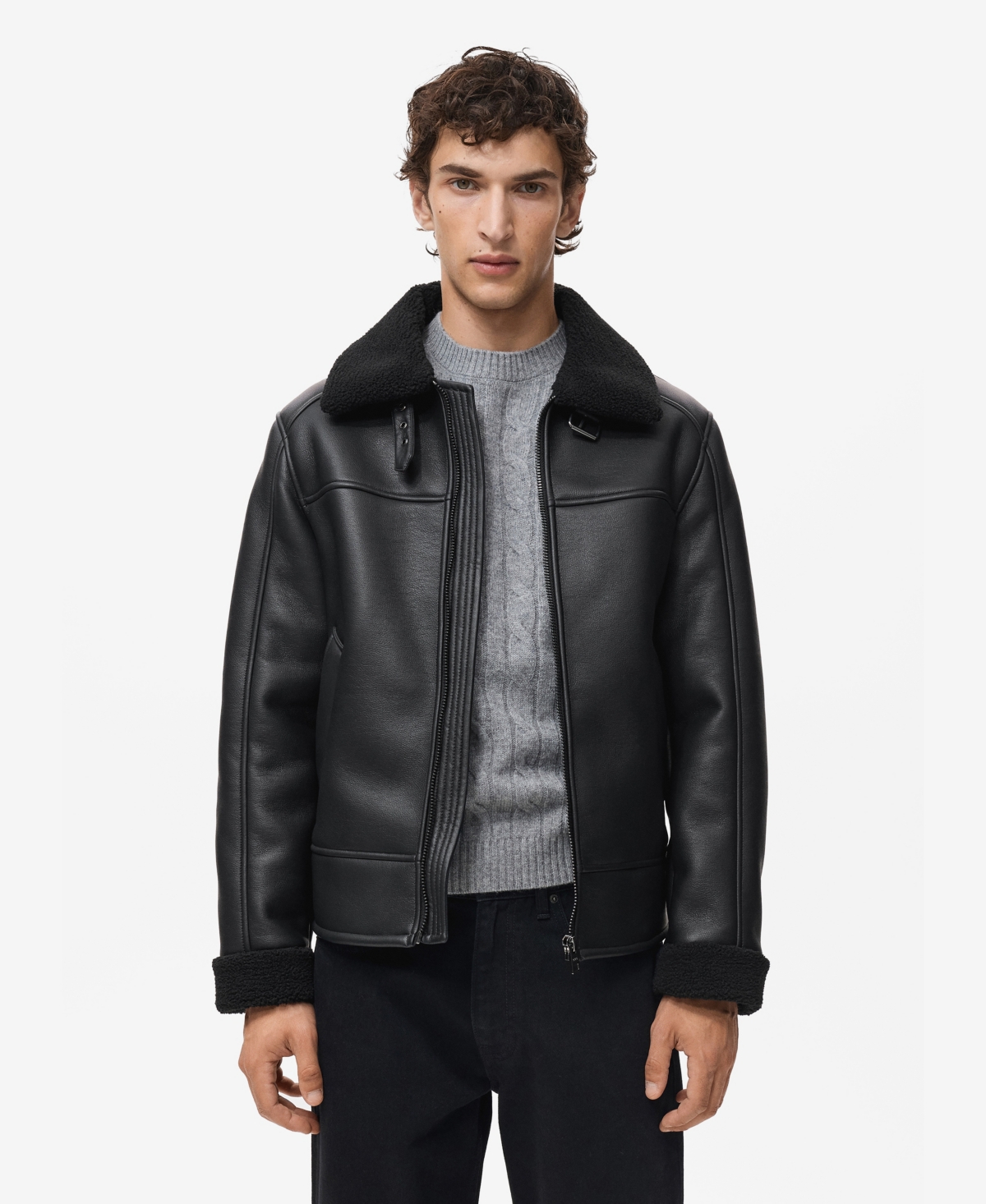Click here for Mango Mens Double Face Sheepskin Jacket - Black prices