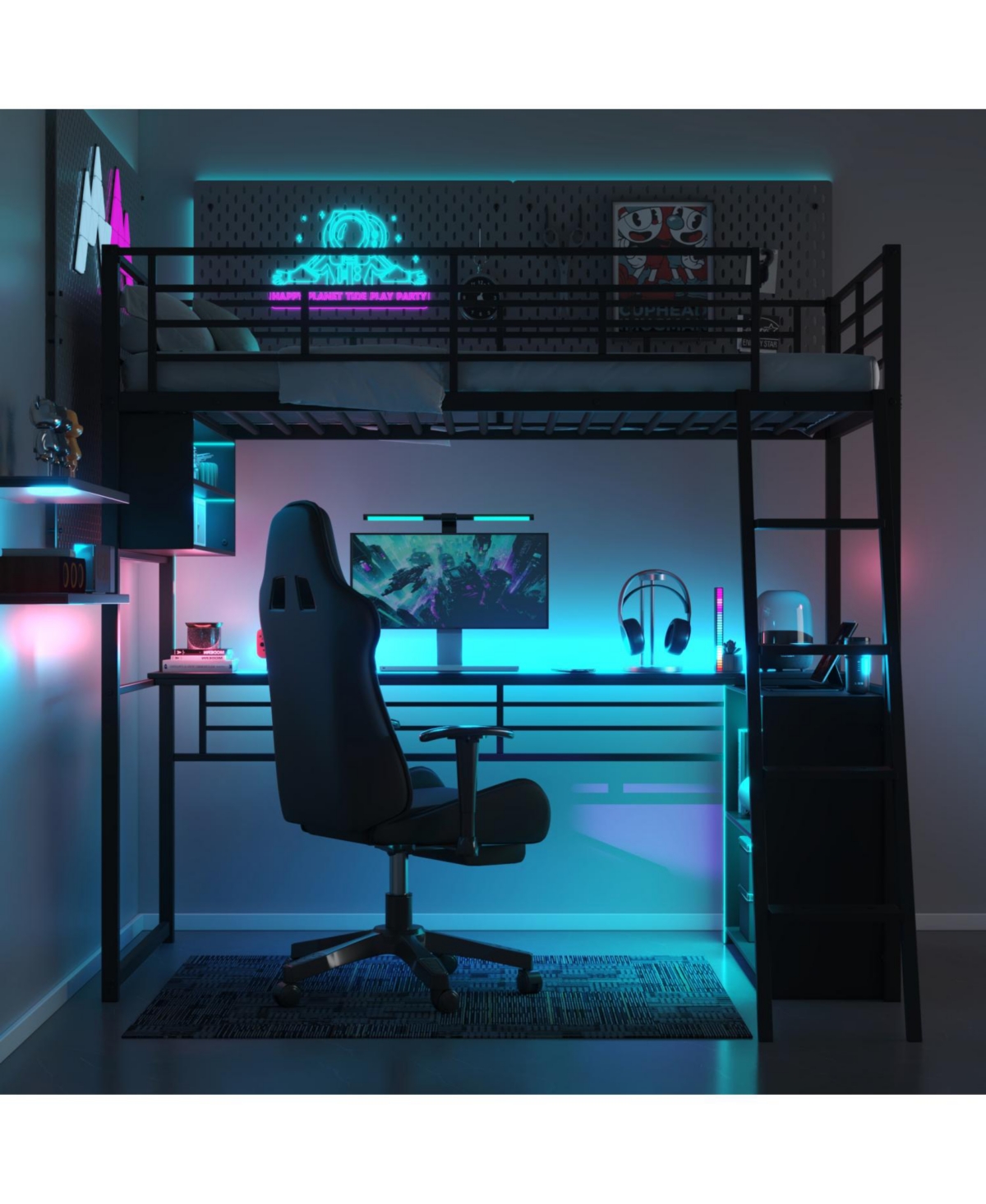Click here for Streamdale Furniture Metal Loft Bed with Led  Desk... prices