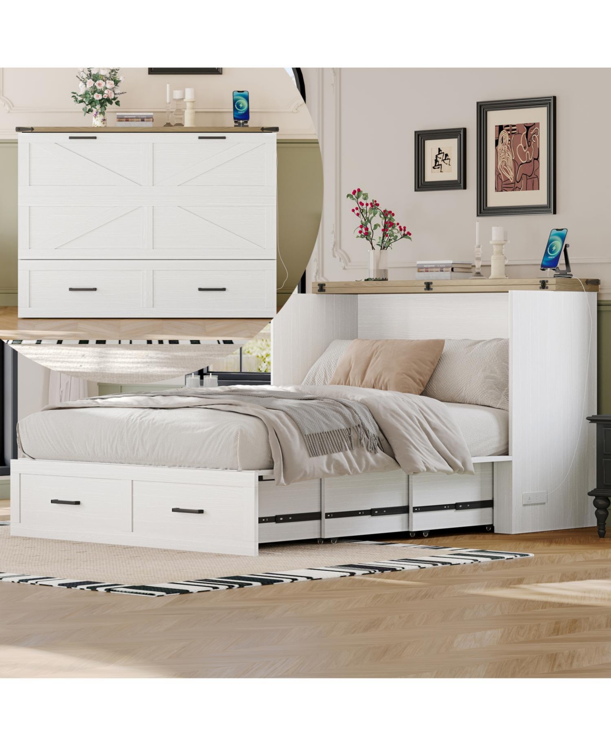 Click here for Streamdale Furniture Farmhouse Murphy Bed with Cha... prices