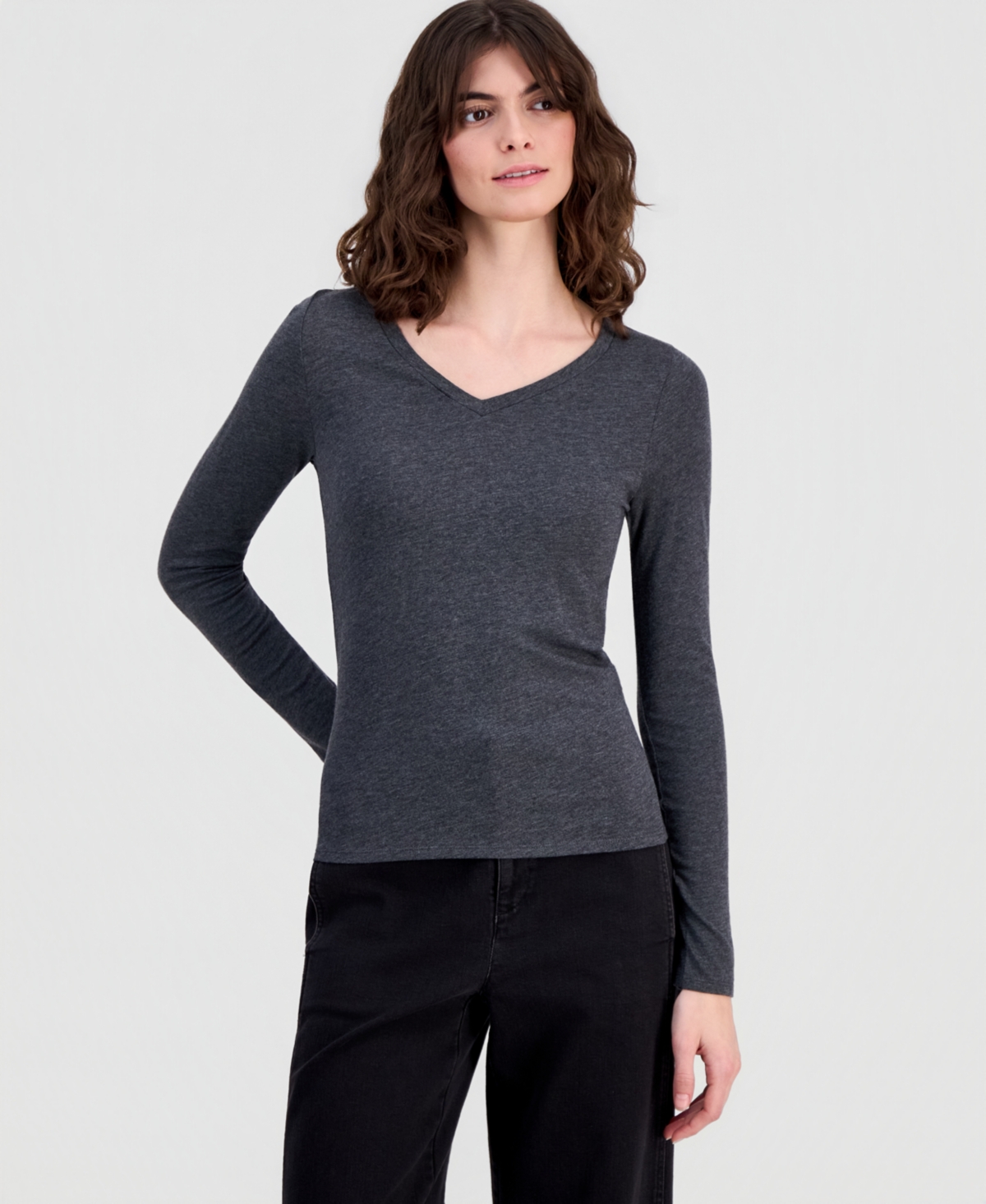 Click here for Eileen Fisher Womens V-Neck Long-Sleeve Top - Char... prices