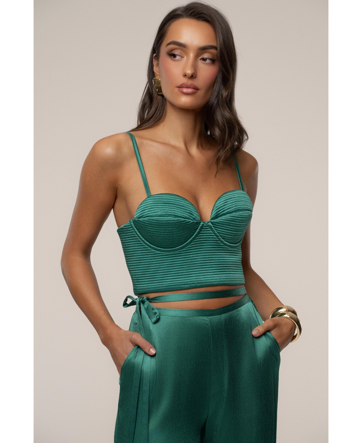 Click here for Jluxlabel Thalia Textured Bustier - Green prices
