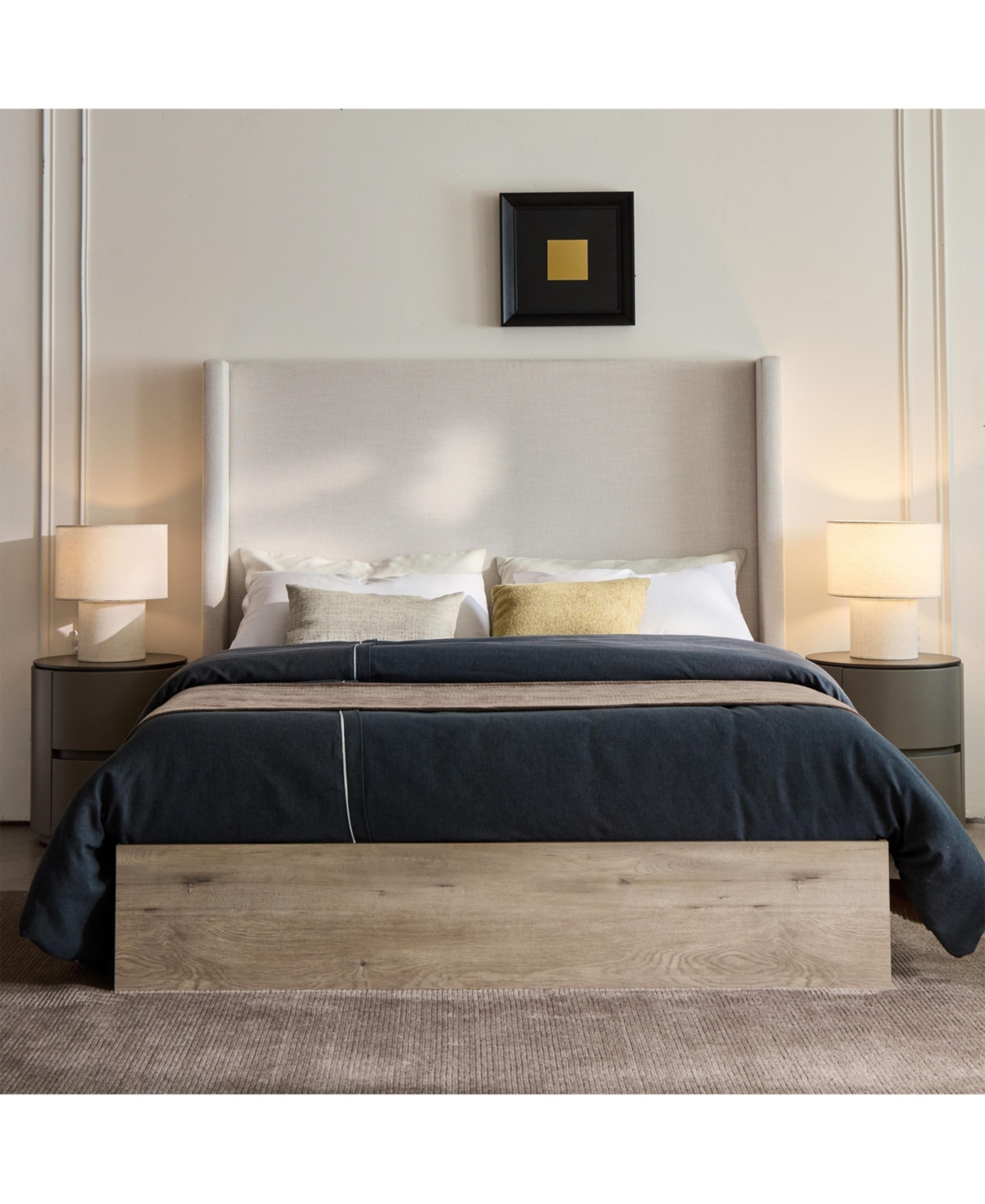 Click here for Lovmor Shelton Upholstered Wingback Bed Wood Base... prices