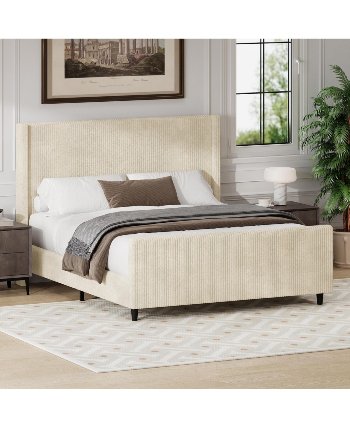 Click here for Lovmor High Headboard Corduroy Upholstered Bed Fra... prices