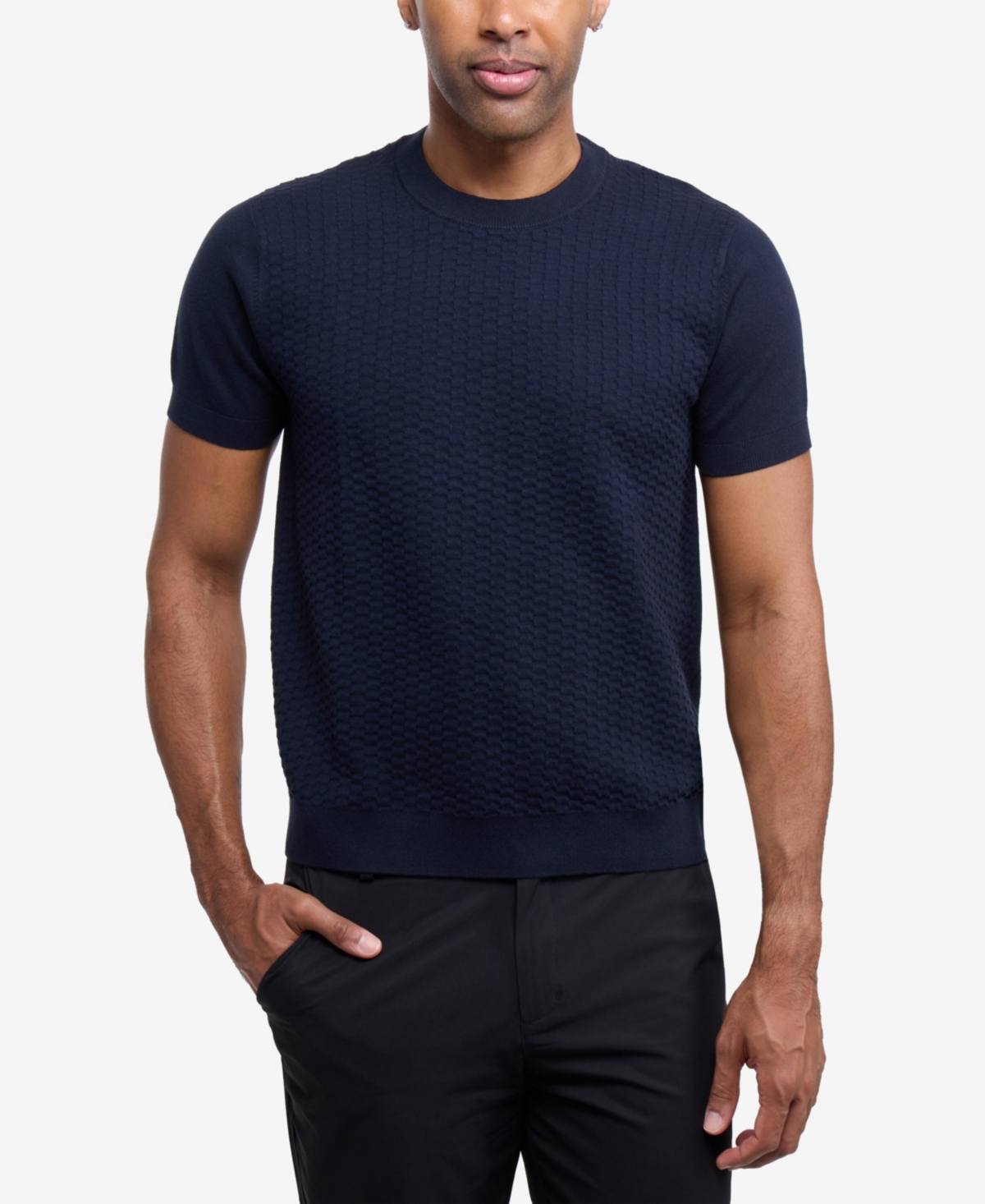 Click here for Xray Mens Crew Rib Neck Checkered Sweater - Navy prices
