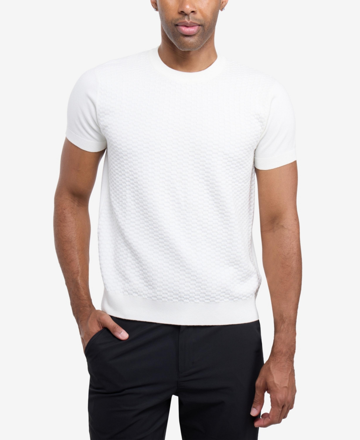 Click here for Xray Mens Crew Rib Neck Checkered Sweater - Off wh... prices