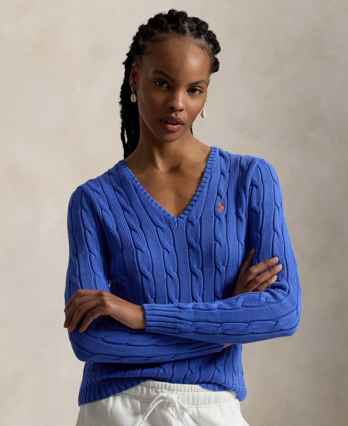Click here for Polo Ralph Lauren Womens Cable-Knit Cotton V-Neck... prices