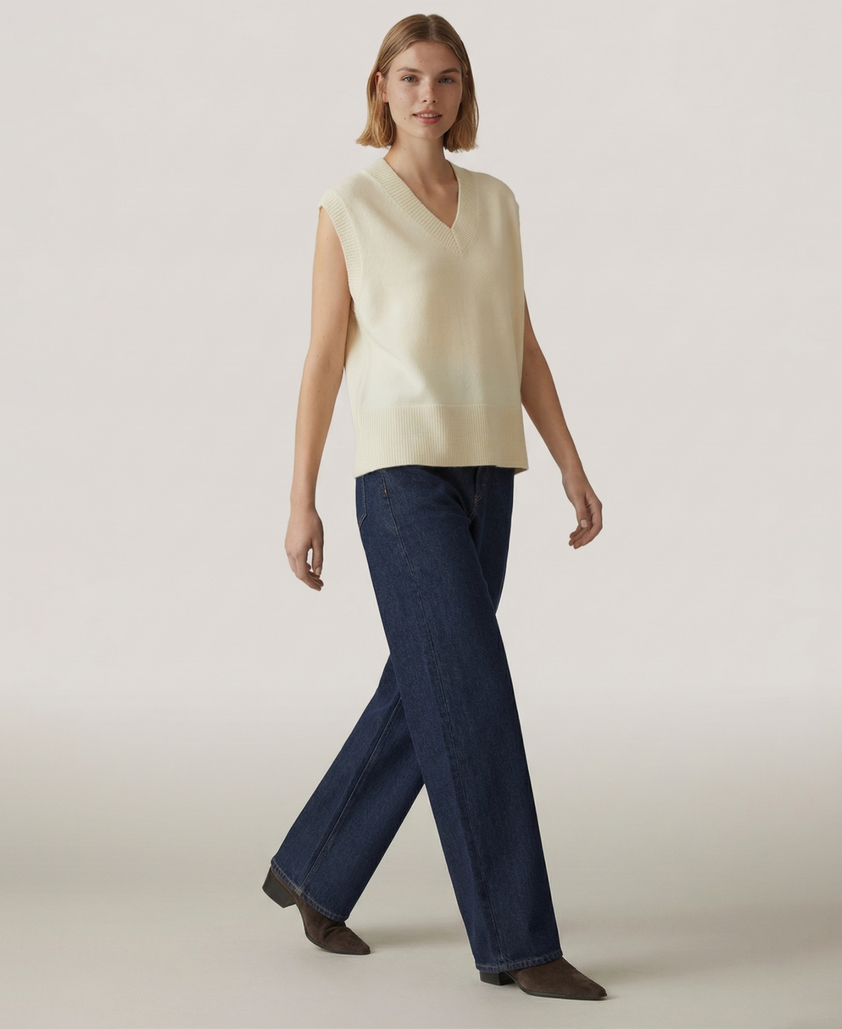 Click here for Naadam Womens V-Neck Sleeveless Vest - Pale Yellow prices