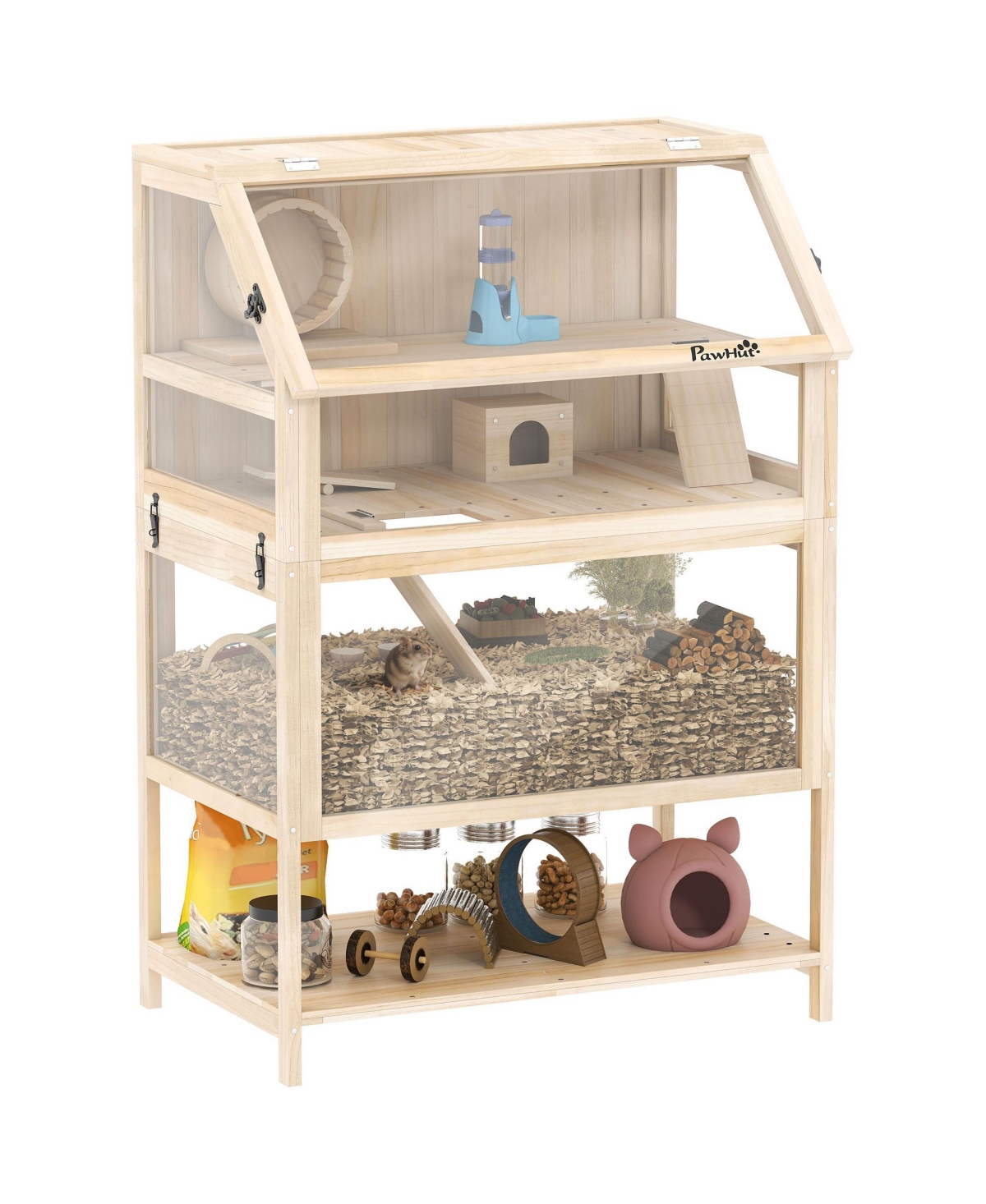 Click here for PawHut Wooden 3 Tier Hamster Cage with Storage She... prices