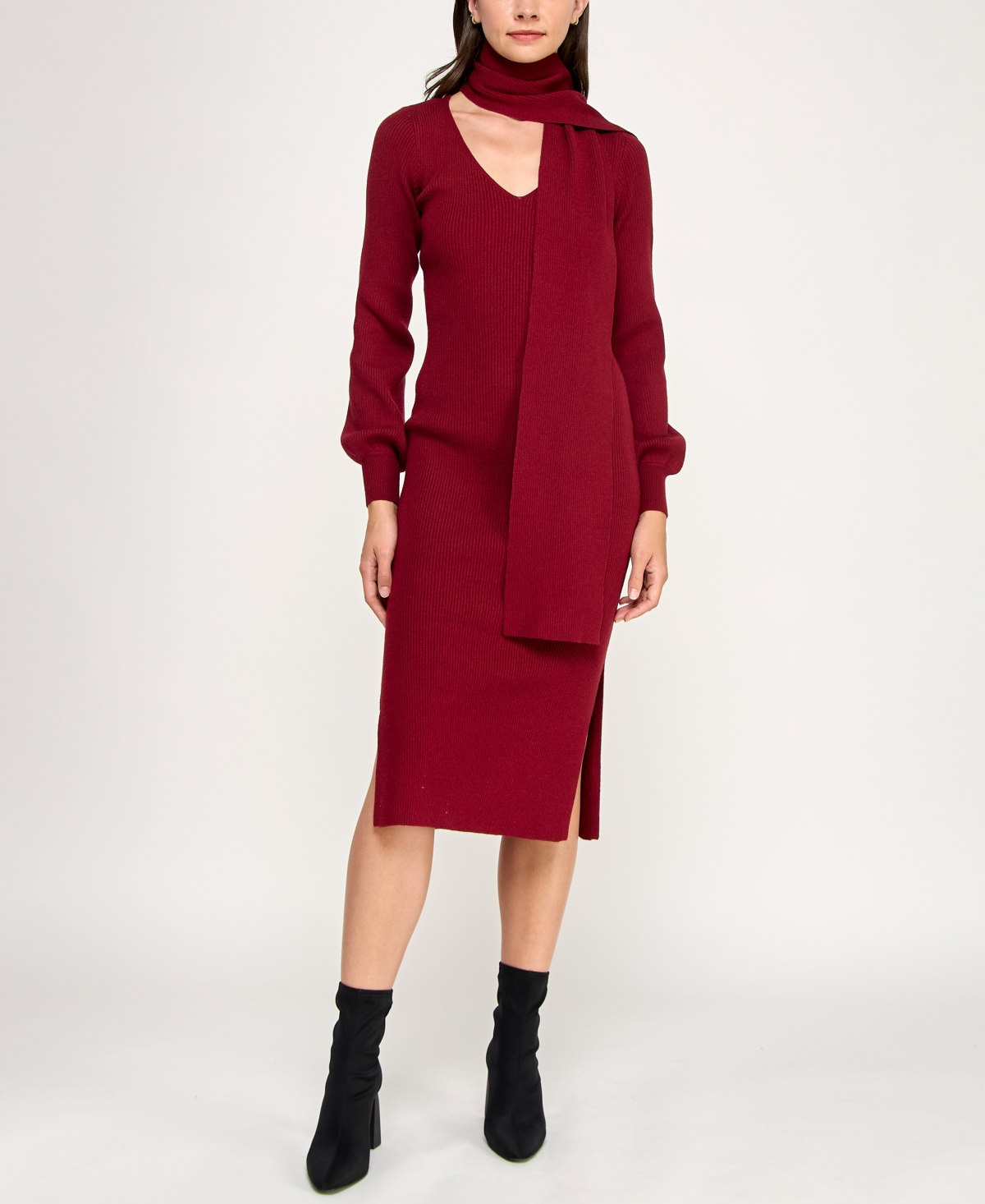 Click here for Bcx Juniors V-Neck Midi Sweater Dress - Wine prices