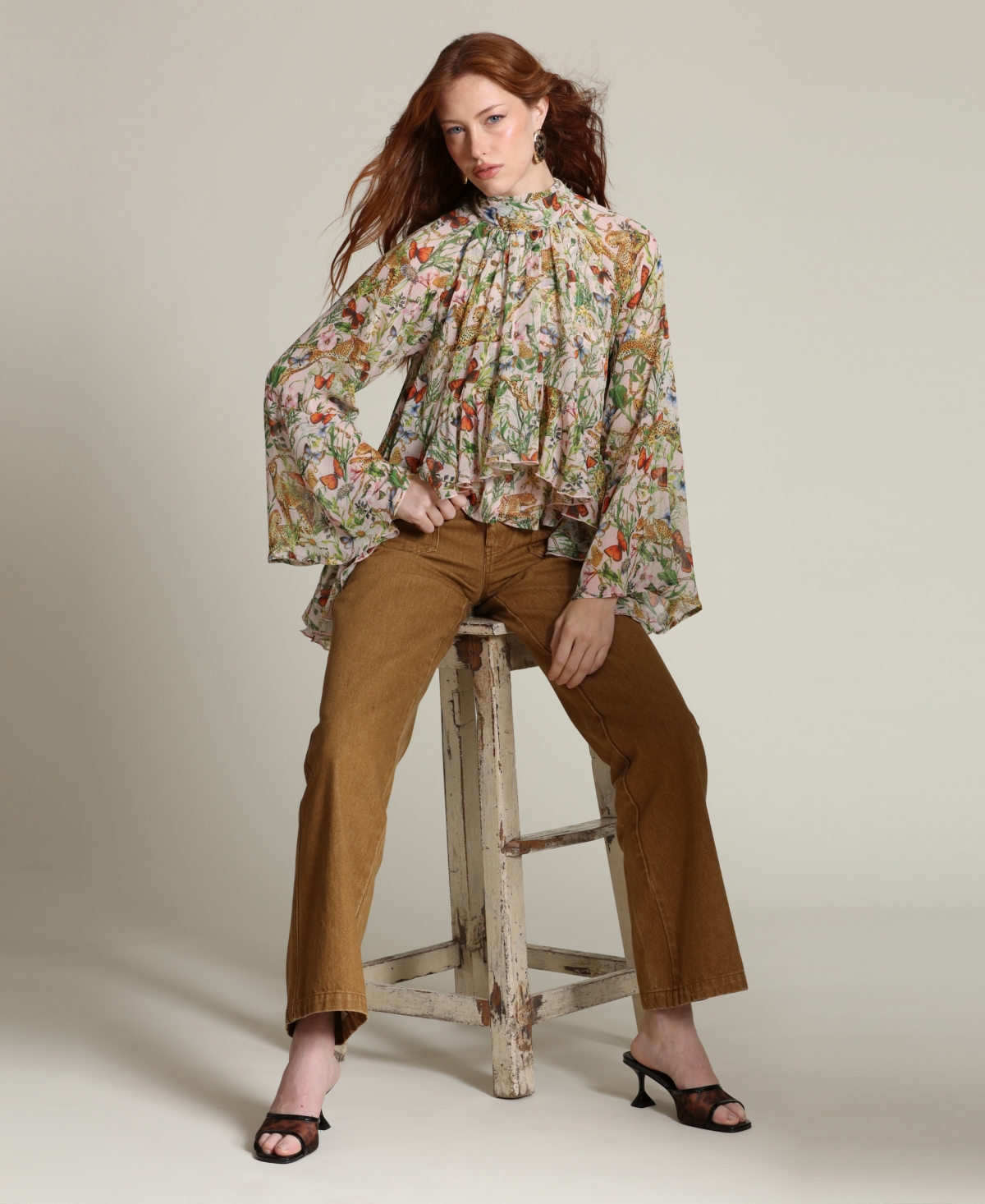 Click here for Avec Les Filles Womens Printed Tie Neck Top - Pink... prices