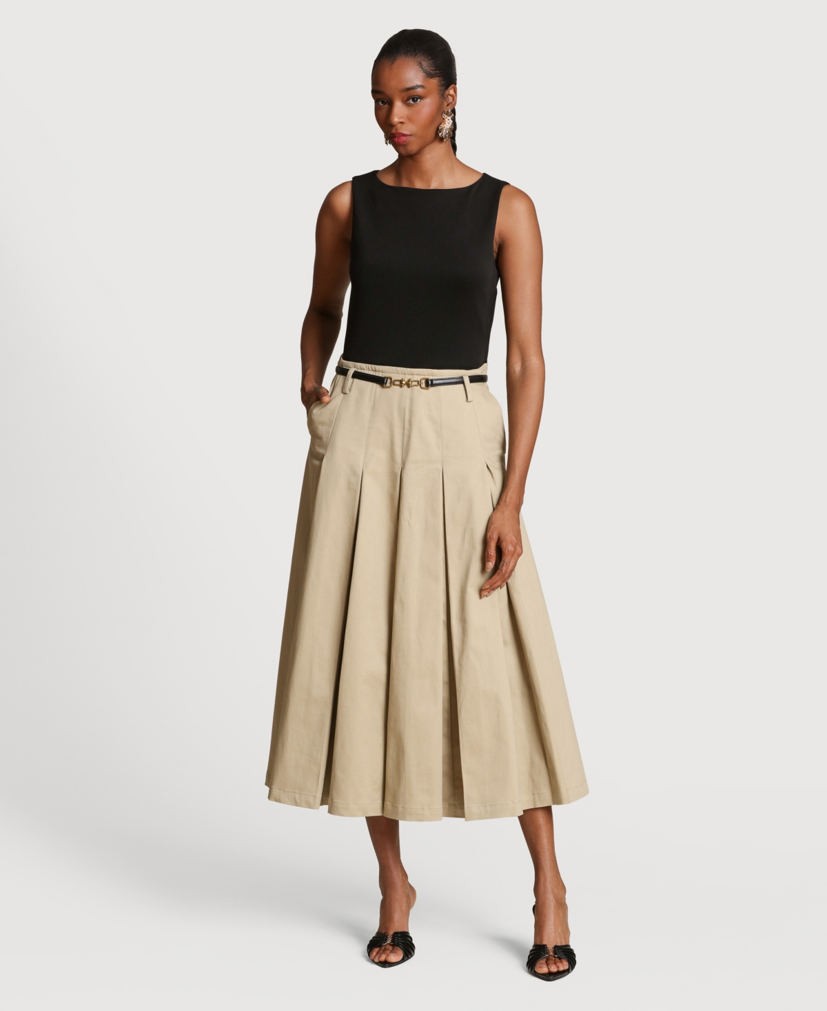 Click here for Avec Les Filles Womens Release Pleat Skirt Combo D... prices