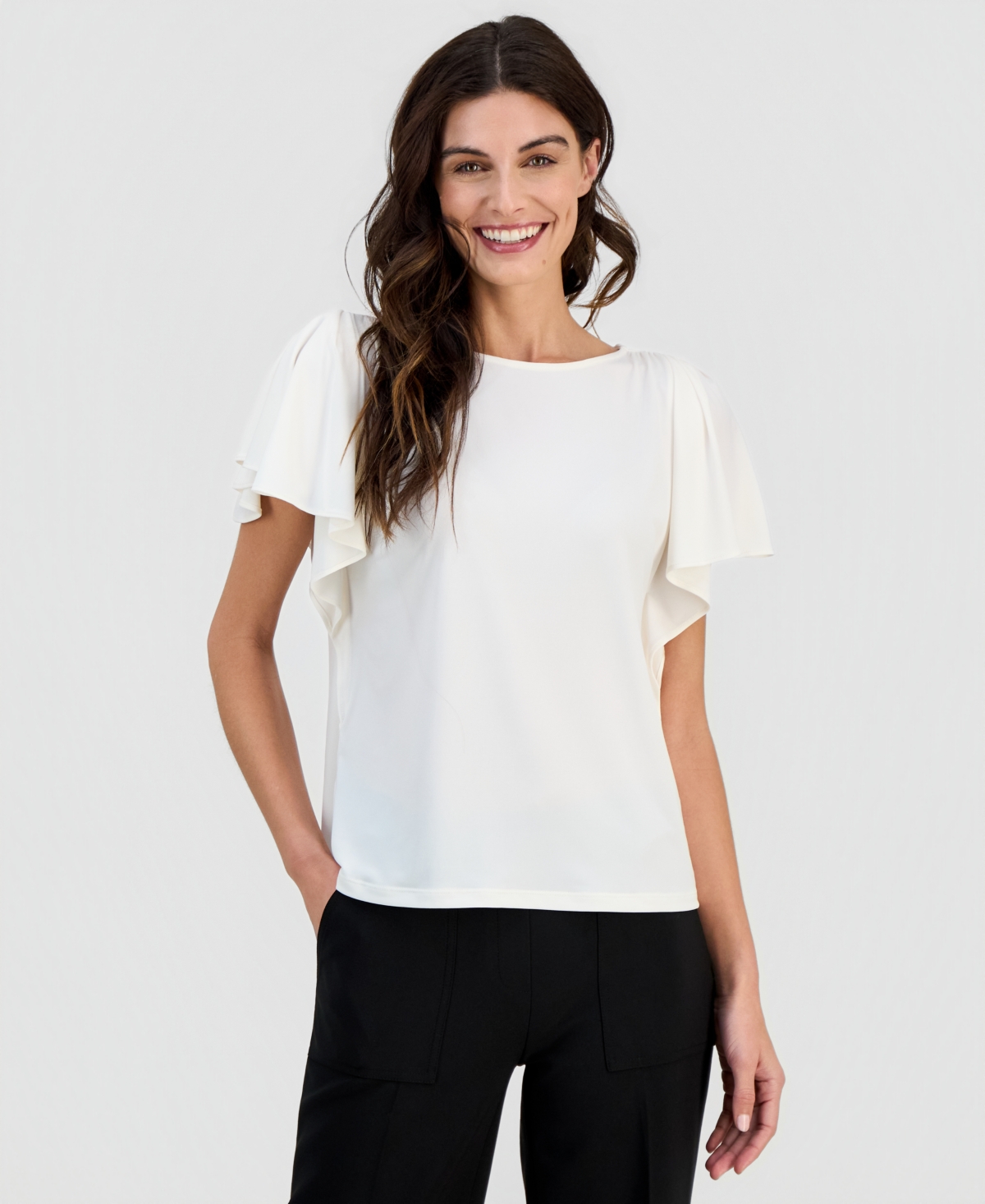 Click here for Anne Klein Womens Crewneck Cascade-Flutter-Sleeve... prices