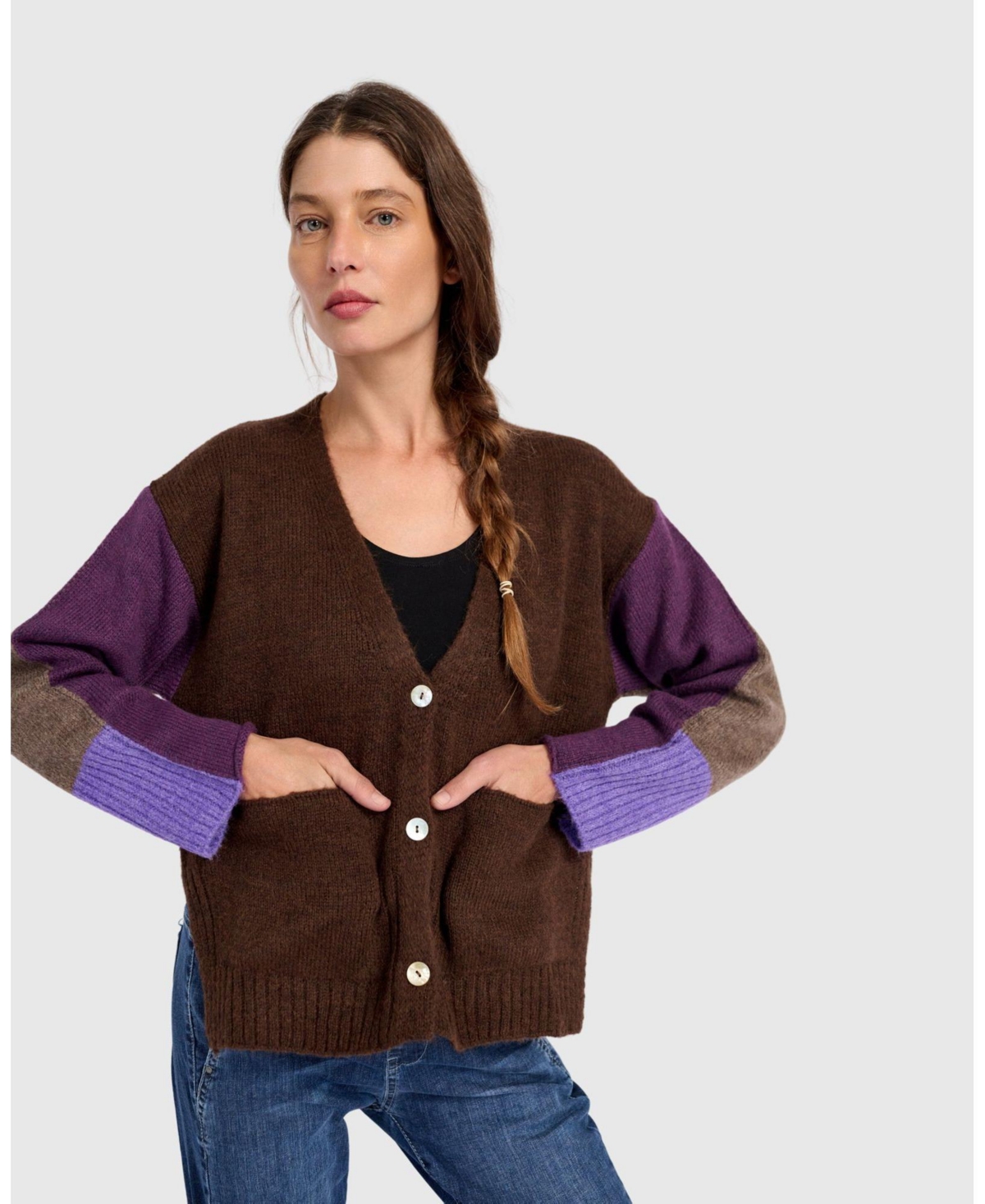 Click here for Alembika Womens Finch Cardigan Sweaters - Brown/pu... prices