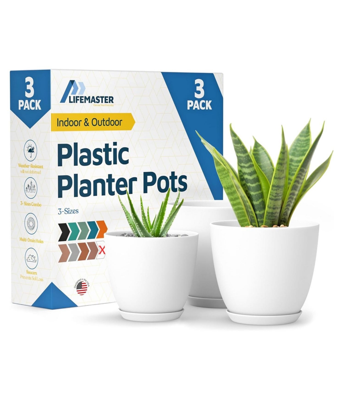 Click here for Lifemaster White Plant Pots 3-Pack with Drainage H... prices