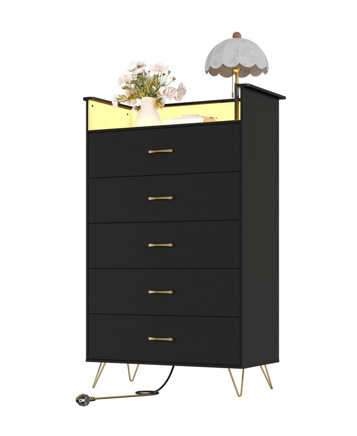 Click here for 5 Drawer Wooden Dressers for Bedroom with Led Ligh... prices