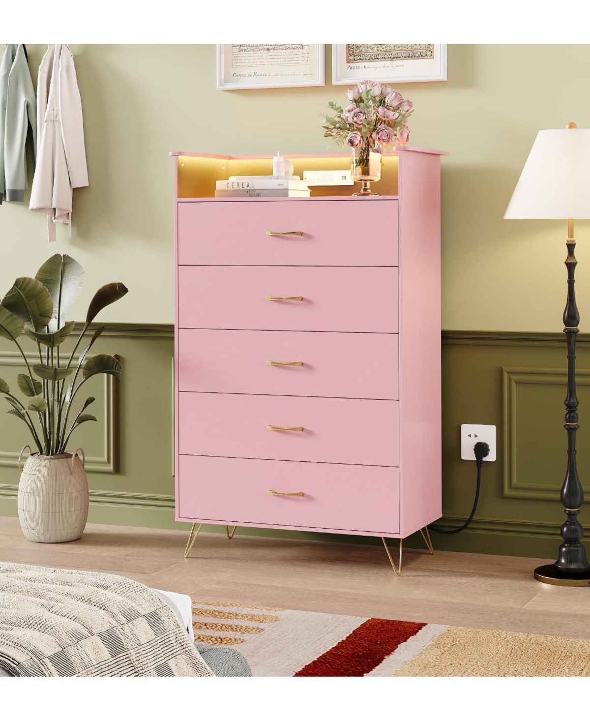 Click here for 5 Drawer Wooden Dressers for Bedroom with Led Ligh... prices