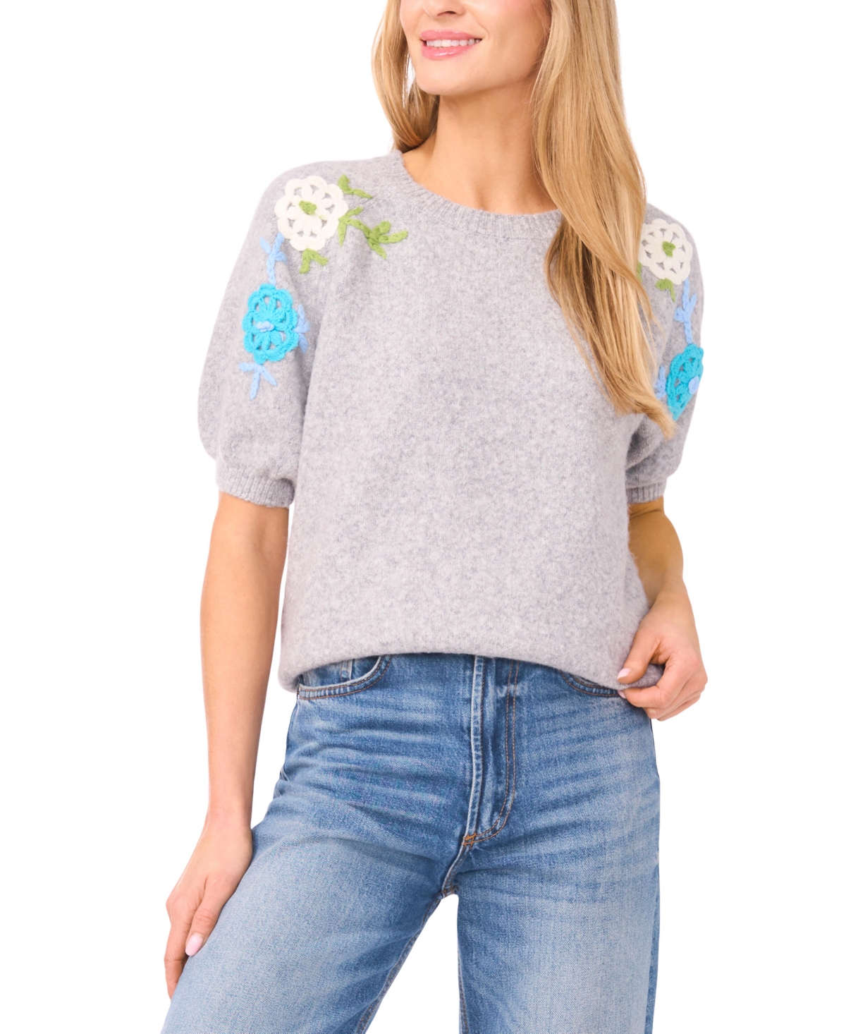 Click here for CeCe Womens Flower Embroidery Crewneck Cardigan Sw... prices