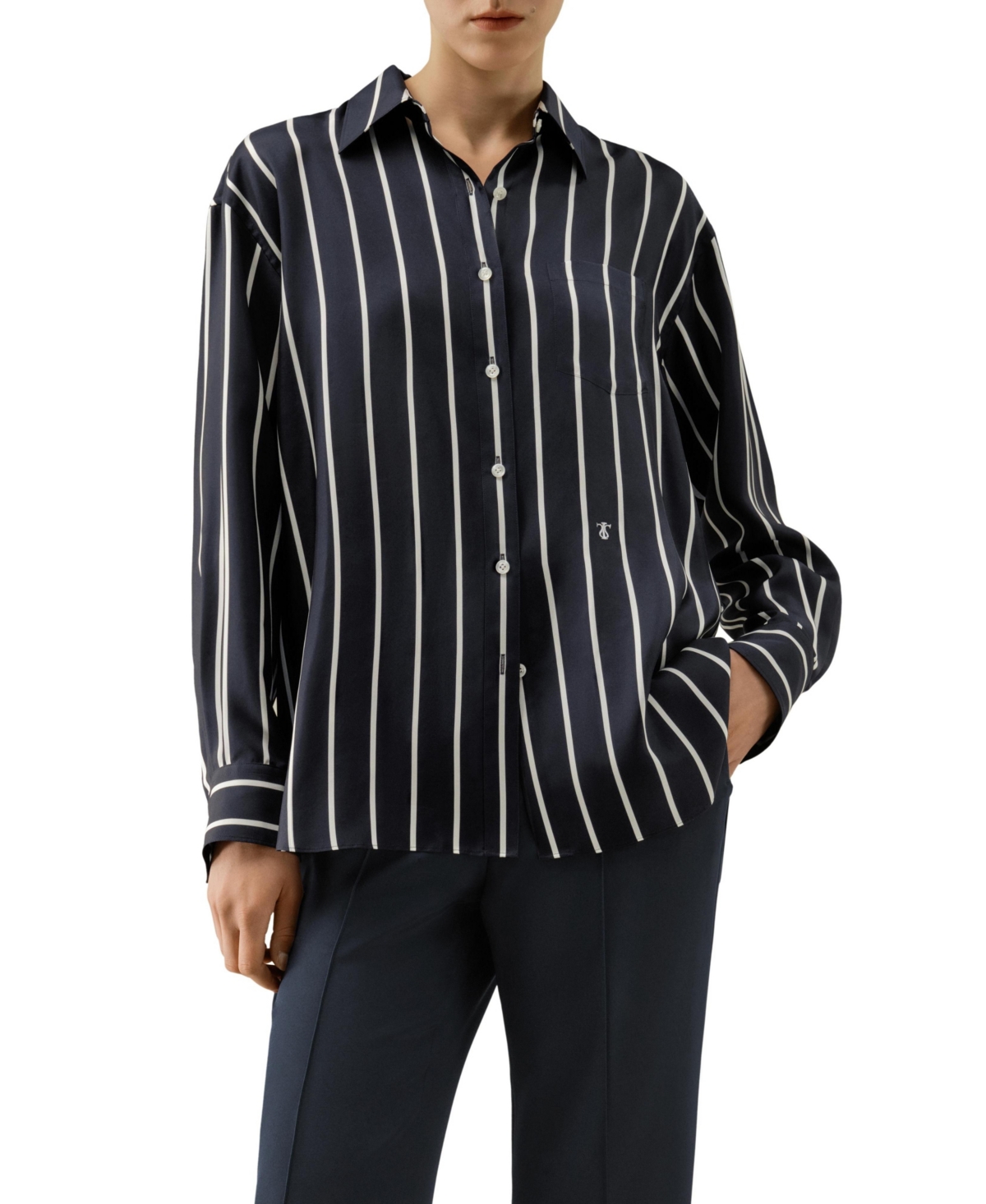 Click here for Lilysilk Womens Silk Twill Striped Button-Down Shi... prices