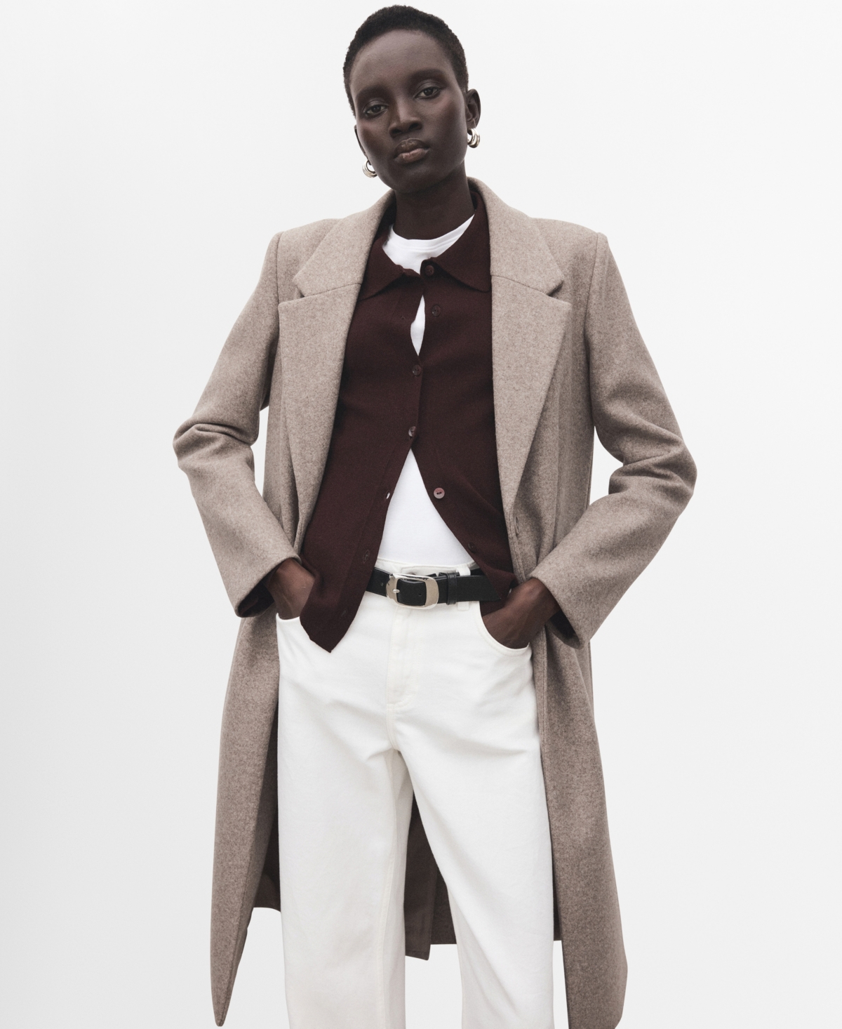 Click here for Mango Womens Detachable Collar Combined Coat - Bro... prices