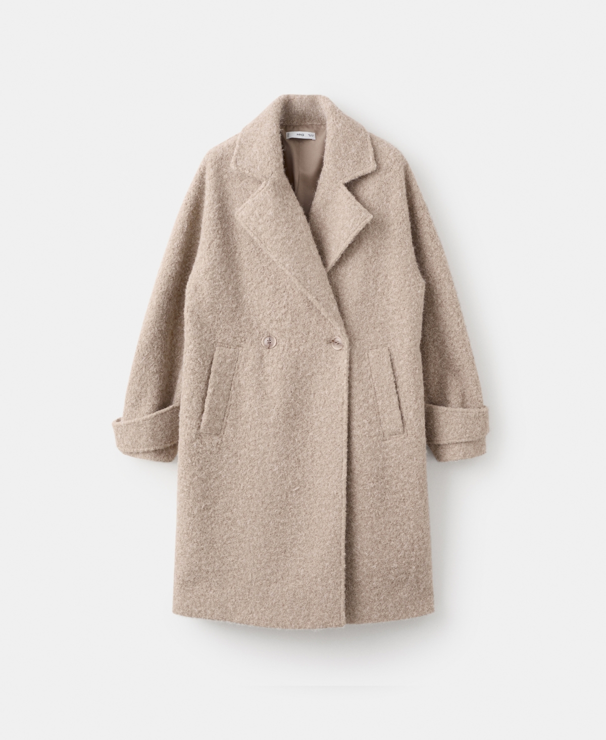 Click here for Mango Womens Lapels Boucle Coat - Beige prices