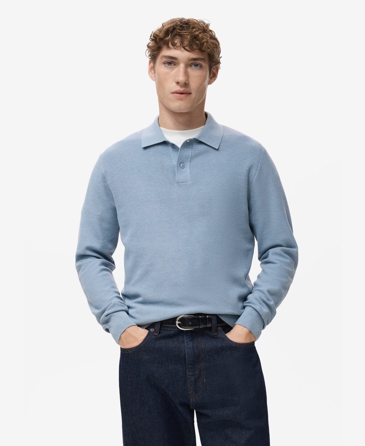 Click here for Mango Mens Micro-Structured Cotton Polo Shirt - Sk... prices