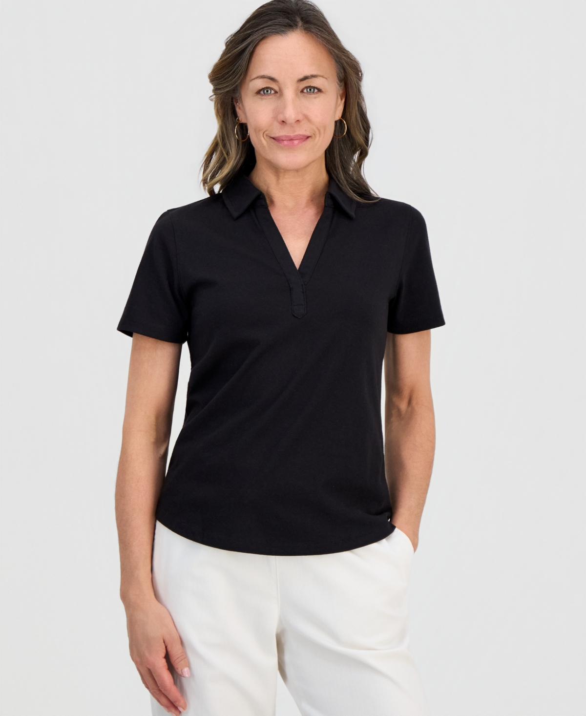Click here for Style & Co Petite Solid Modern Polo Shirt  Macys E... prices