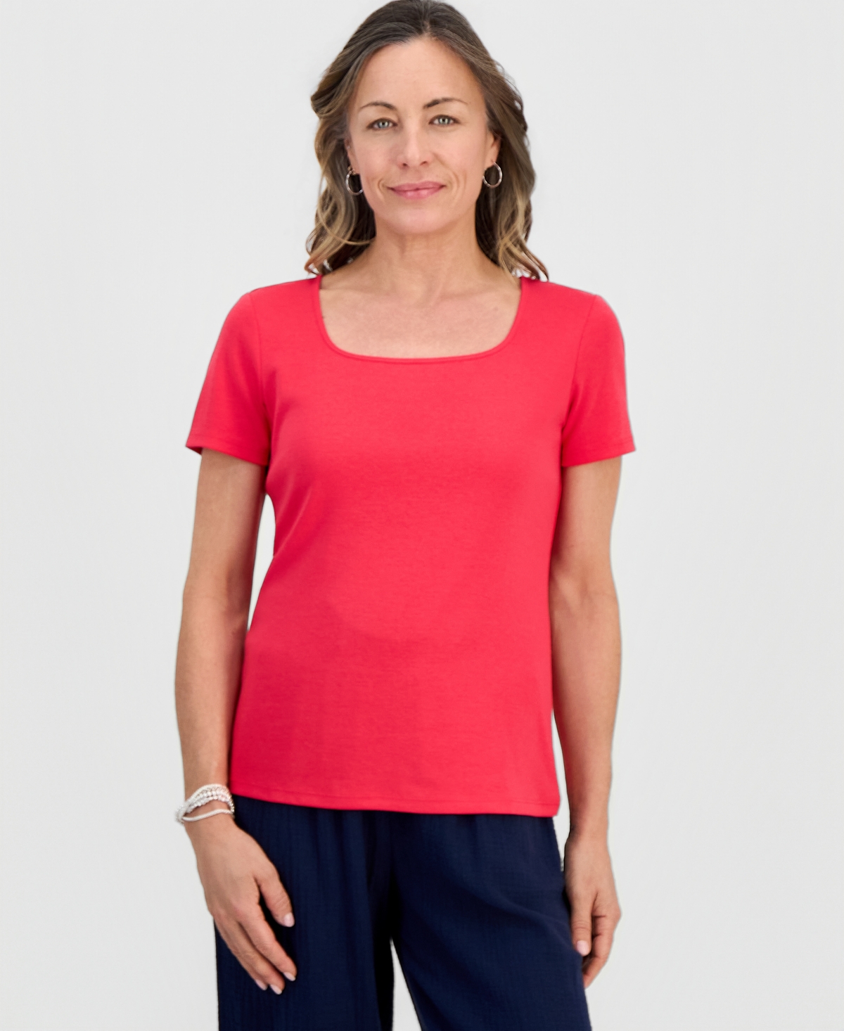 Click here for Style & Co Petite Cotton Square-Neck Short-Sleeve... prices