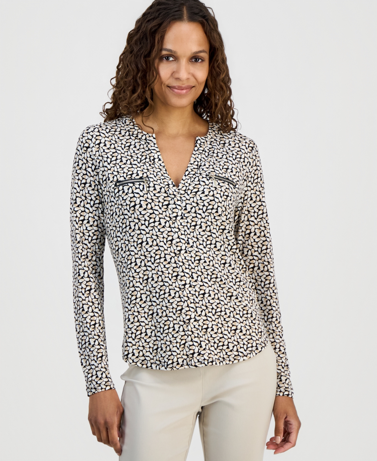 Click here for Jm Collection Petite Delicate Paisley Split-Neck Z... prices