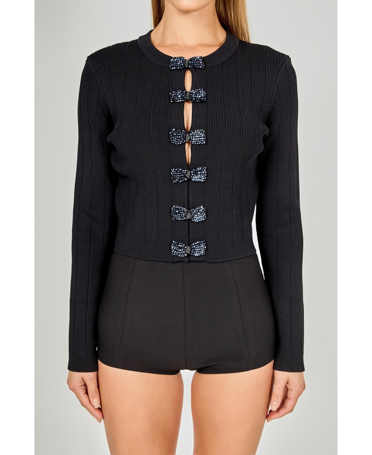 Click here for endless rose Womens Bow Detail Cropped Top - Black prices