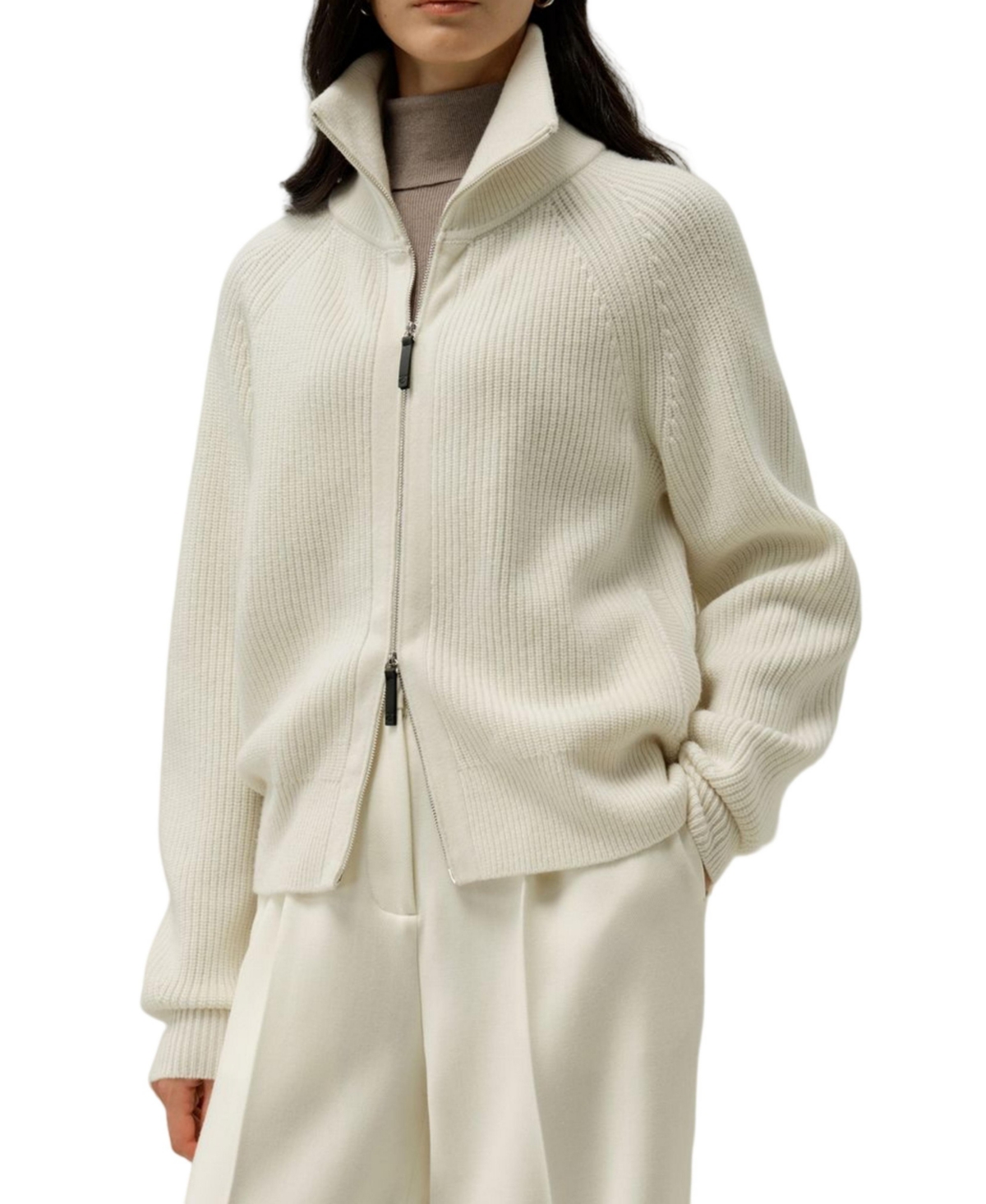 Click here for Lilysilk Womens Ribbed-knit Turtleneck Zip Cardiga... prices