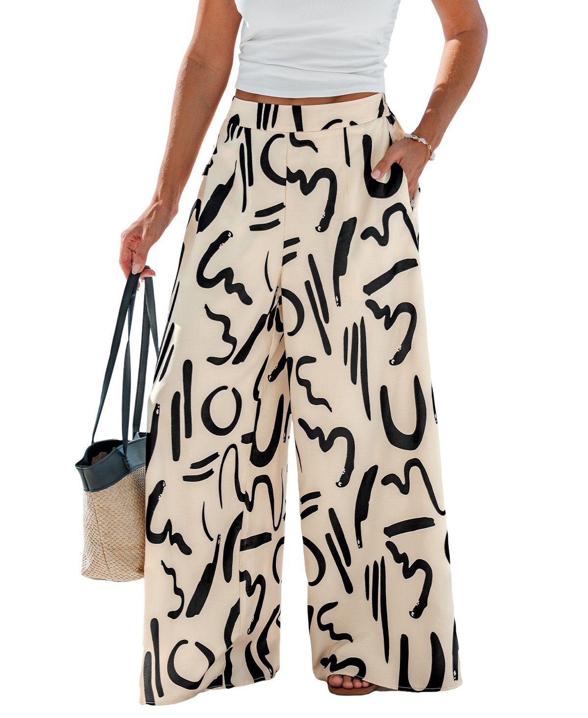 Click here for Cupshe Womens Pizzazz Abstract Pants - Black prices