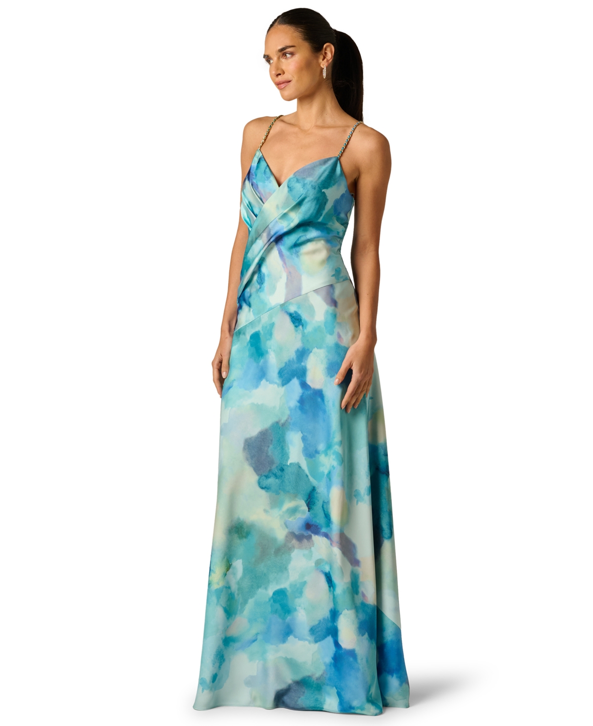 Click here for Adrianna Womens Printed V-Neck Ball Gown - Blue mu... prices