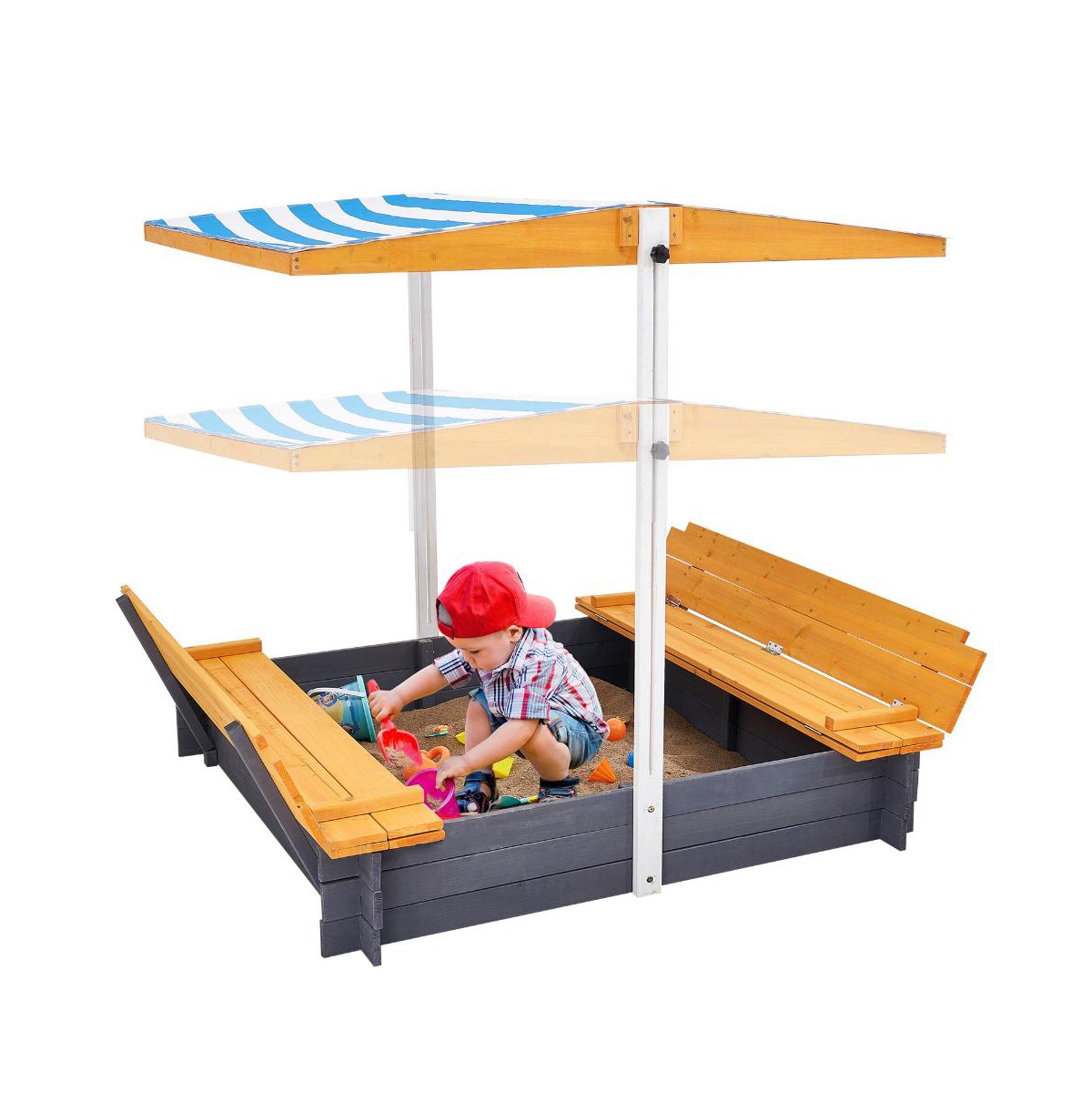 Click here for Slickblue Wooden Sandbox with Canopy  Foldable Ben... prices