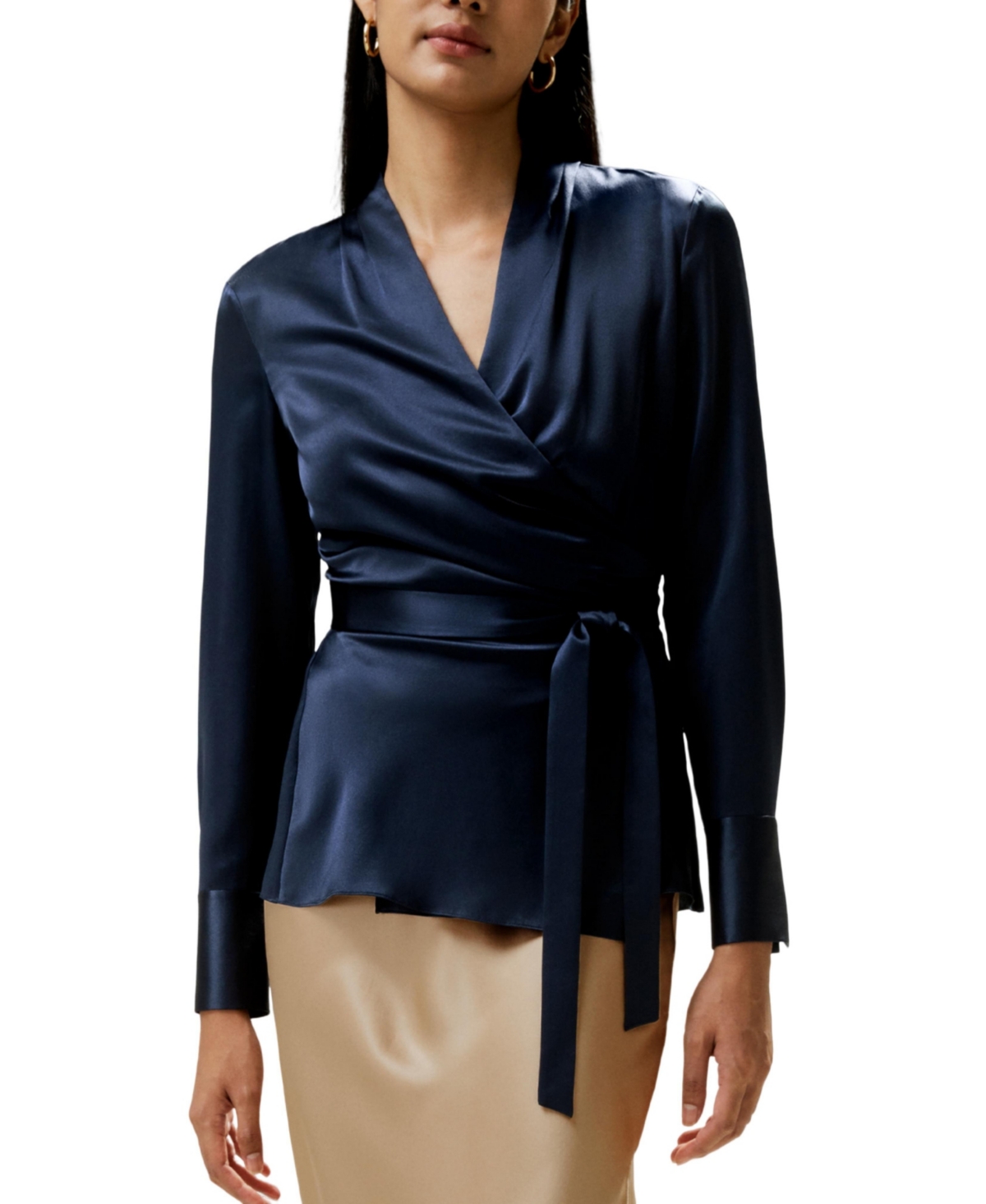 Click here for Lilysilk Womens Silk Wrap Blouse - Navy blue prices