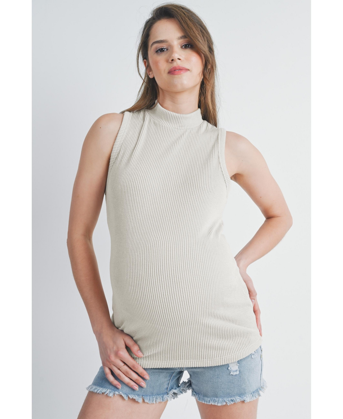 Click here for Hello Miz Maternity Sleeveless Mock Neck Tank Top... prices