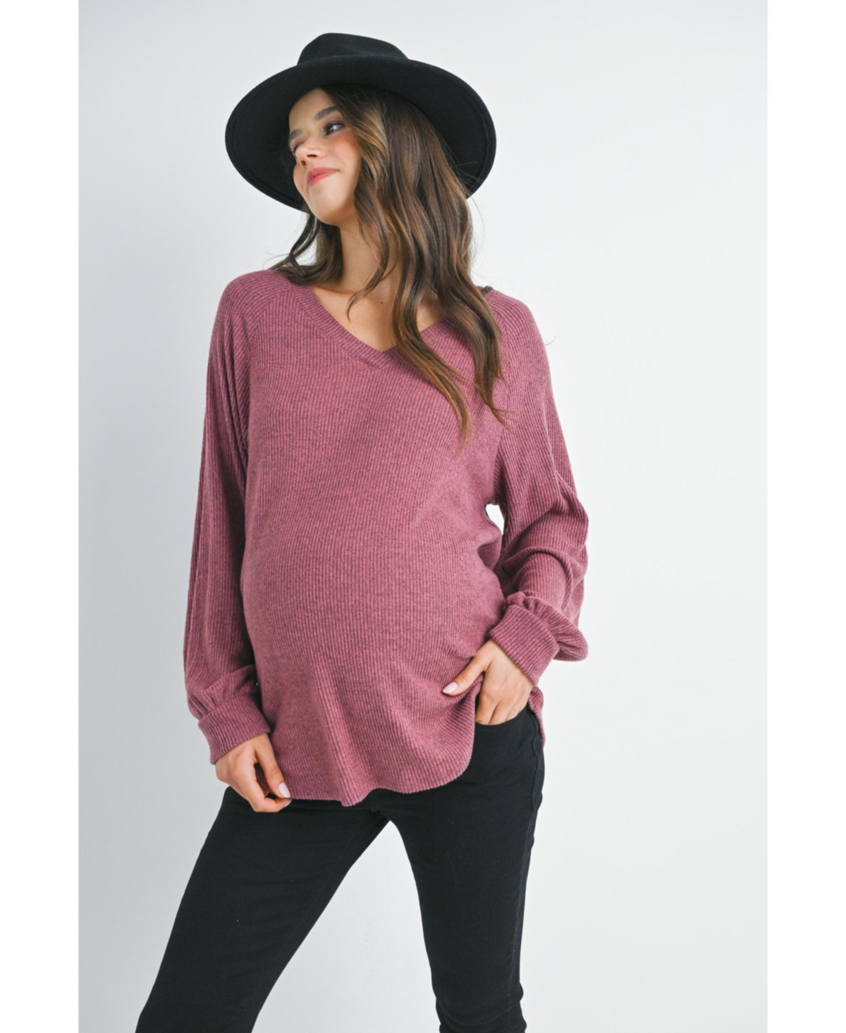 Click here for Hello Miz Maternity Ribbed Long Sleeve V Neck Swea... prices