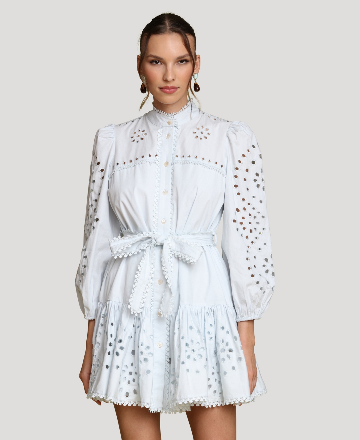 Click here for Avec Les Filles Womens Eyelet Shirtdress - Ice Blu... prices