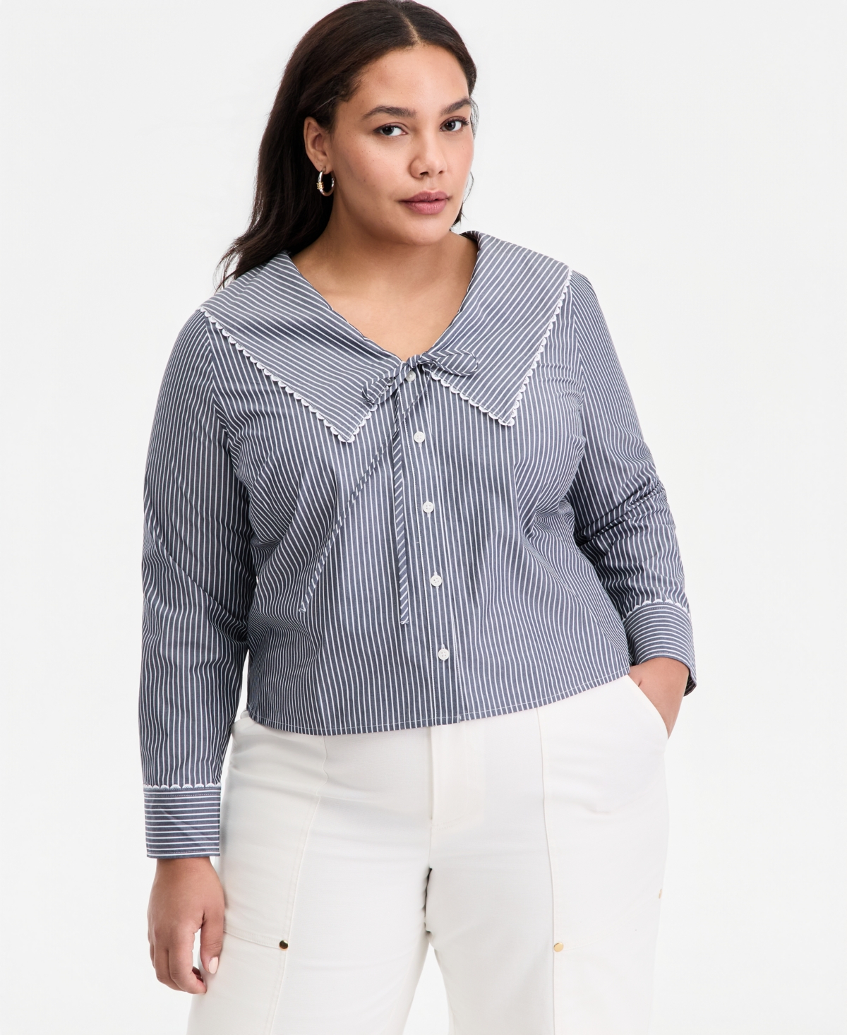 Click here for On 34th Trendy Plus Size Striped Cotton Button-Fro... prices