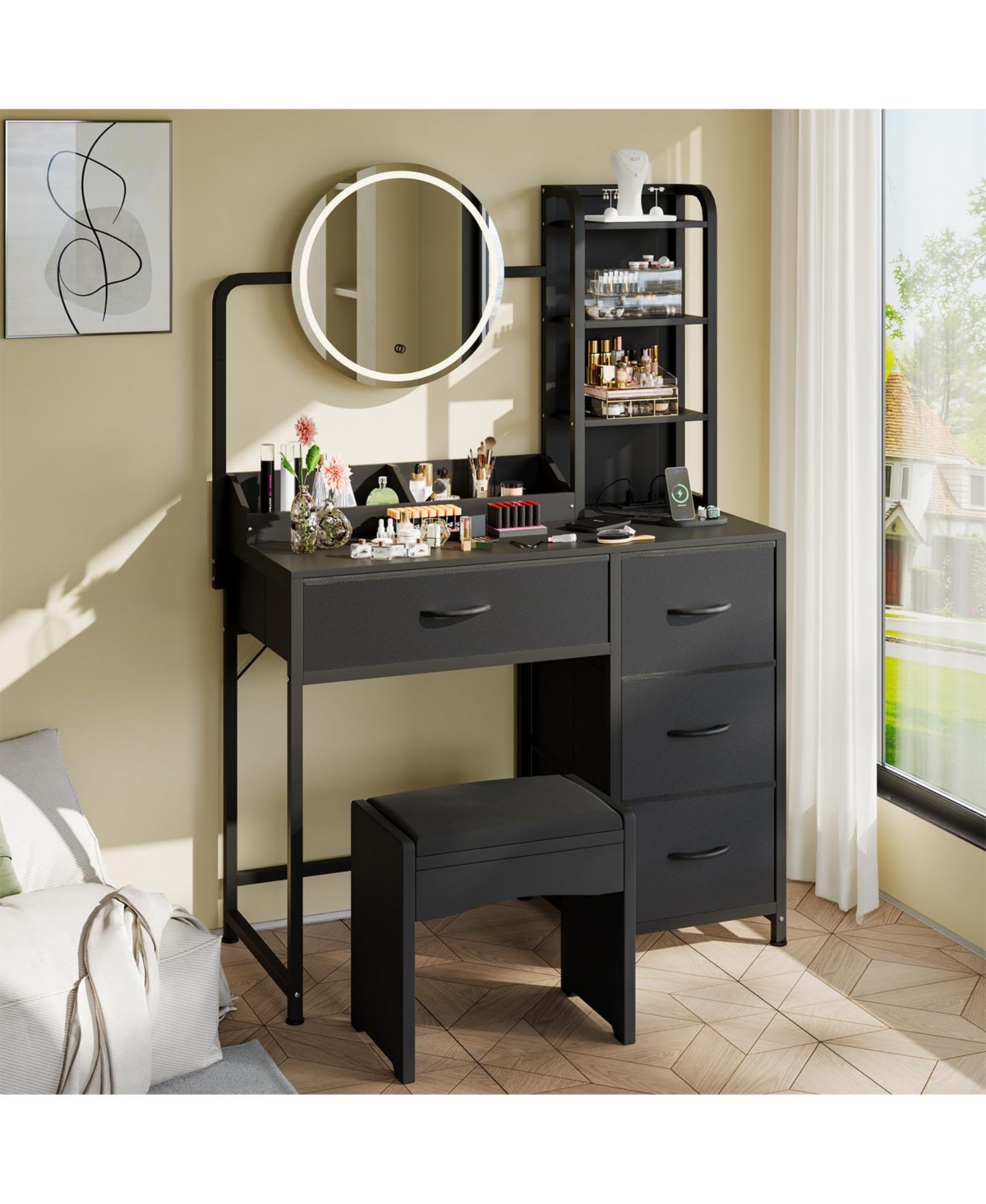 Click here for gaomon Vanity Desk with Mirror and Lights  Wood Dr... prices